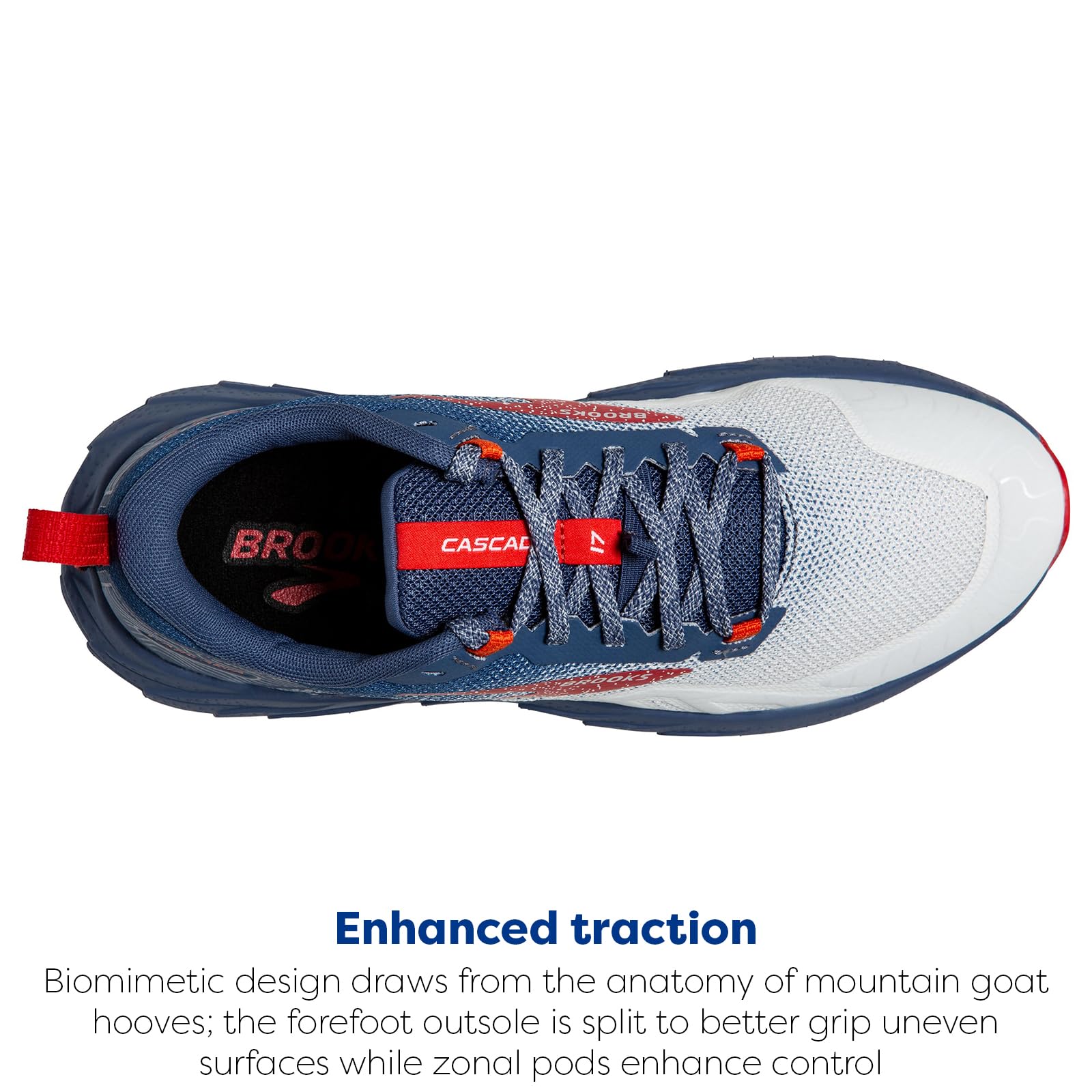 Brooks Women’s Cascadia 17 Trail Running Shoe - White/Navy/Bittersweet - 8 Medium