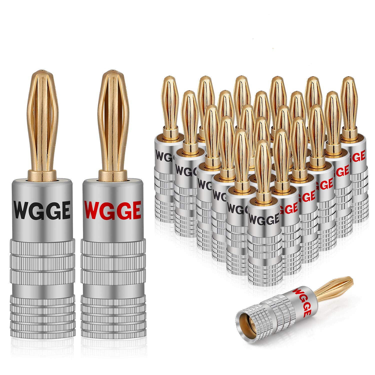 WGGE WG-009 Banana Plugs Audio Jack Connector 12 Pairs / 24 pcs, 24k Gold Dual Screw Lock Speaker Connector for Speaker Wire, Wall Plate, Home Theater, Audio/Video Receiver and Sound Systemsā¦