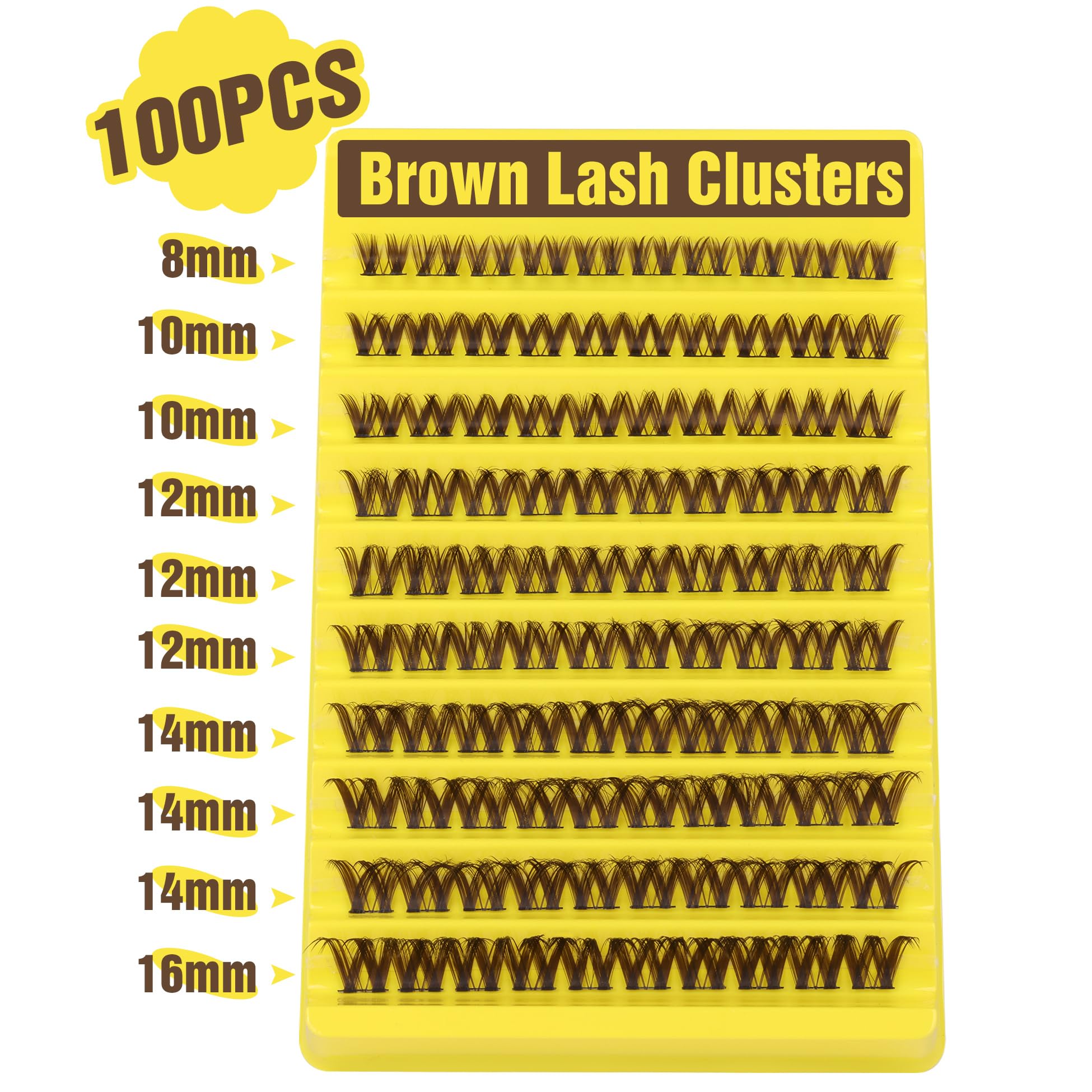 Brown Lash Clusters 100 Pcs Natural Wispy Eyelash Extensions 8-16MM Mixed Lengths DIY False Lashes CC Curl Brown Cluster Lashes Pack by Mavphnee