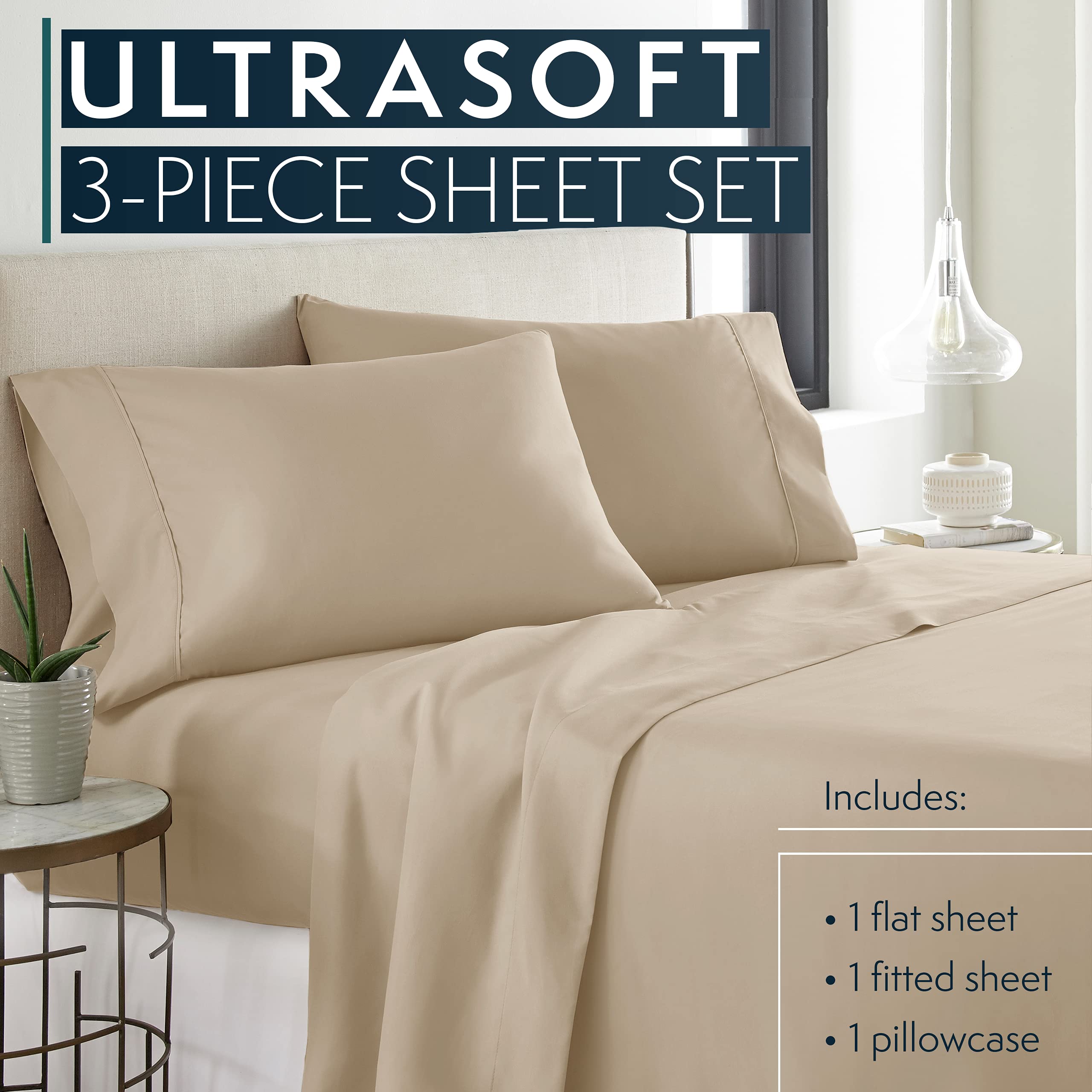 California King Sheet Sets, 4 pc Bed Sheets & Pillowcases Set - Machine Washable for Easy Care - Soft & Breathable All Season Microfiber Sheets with Deep Pockets - Taupe
