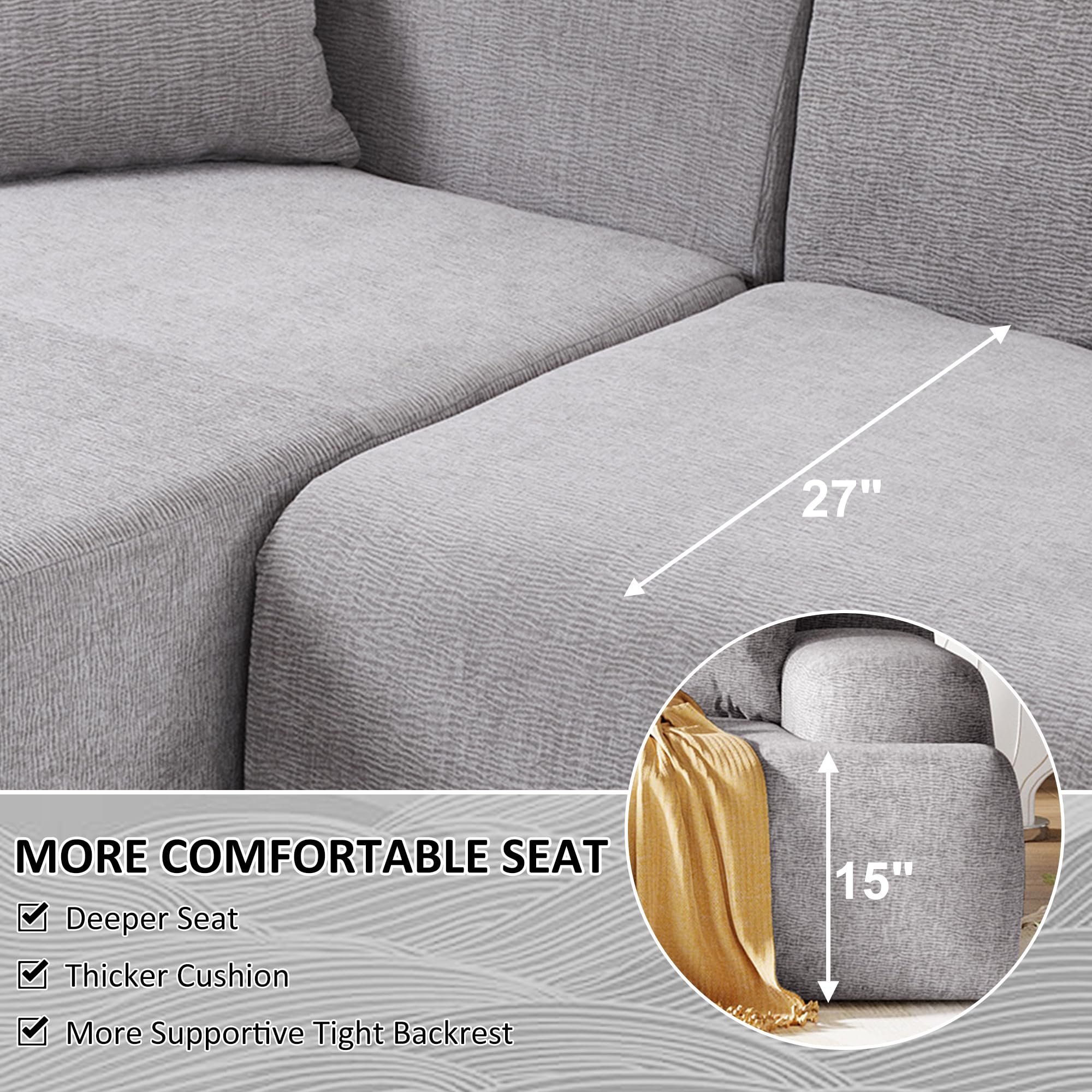 GNIXUU Minimalist Modular Sectional Sofa Cloud Couch, Modern Chenille 2 Pieces Deep Sectional Couches for Living Room, Comfy Upholstered 4-Seater L-Shaped Sofa with Chaise(109" Gray)
