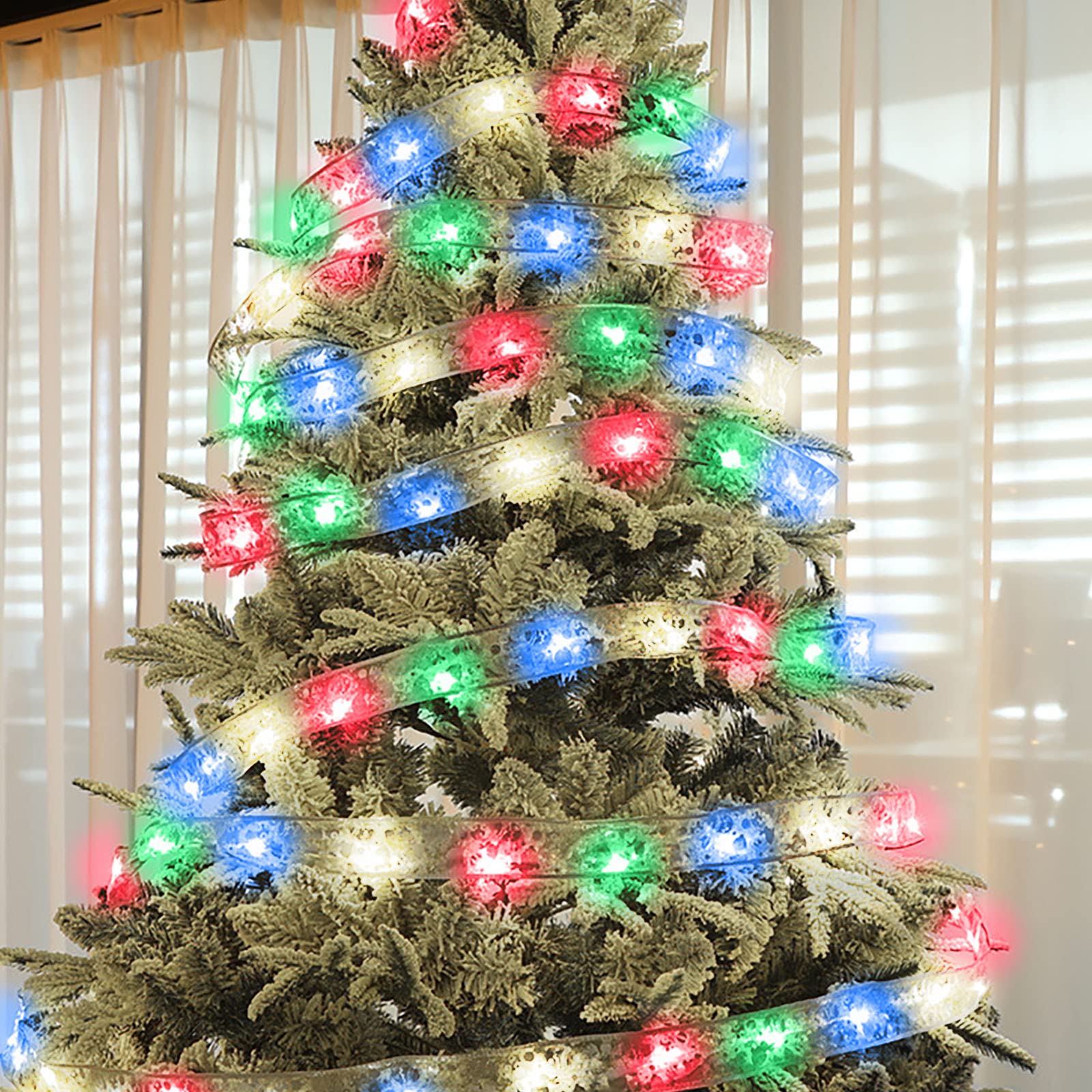Christmas Tree Ribbon Lights,13ft Fairy LED String Lights Copper Wire Battery Powered Gold Silver Ribbon String Lights Christmas Decor for Party Weddings New Year Christmas Tree Decorations