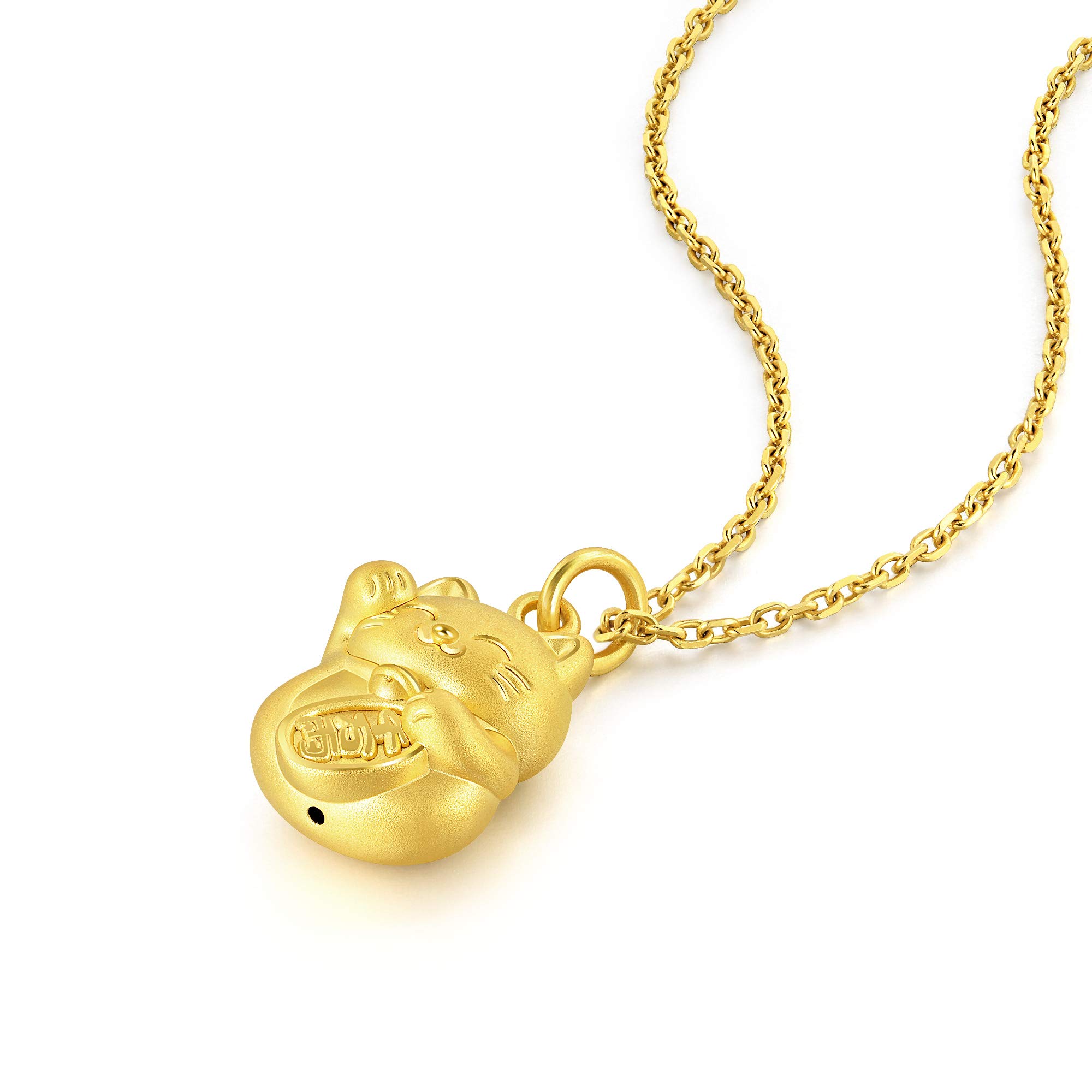 CHOW SANG SANG 999 24K Solid Gold Maneki Neko Lucky Cat Charm Pendant for Women 91976P [Not Include the Necklace]