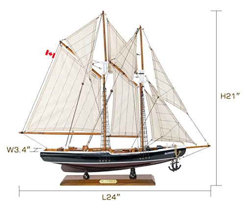SAILINGSTORY Wooden Sailboat Model Ship Bluenose 1/85 Scale Replica Schooner Sailboat Decor Medium