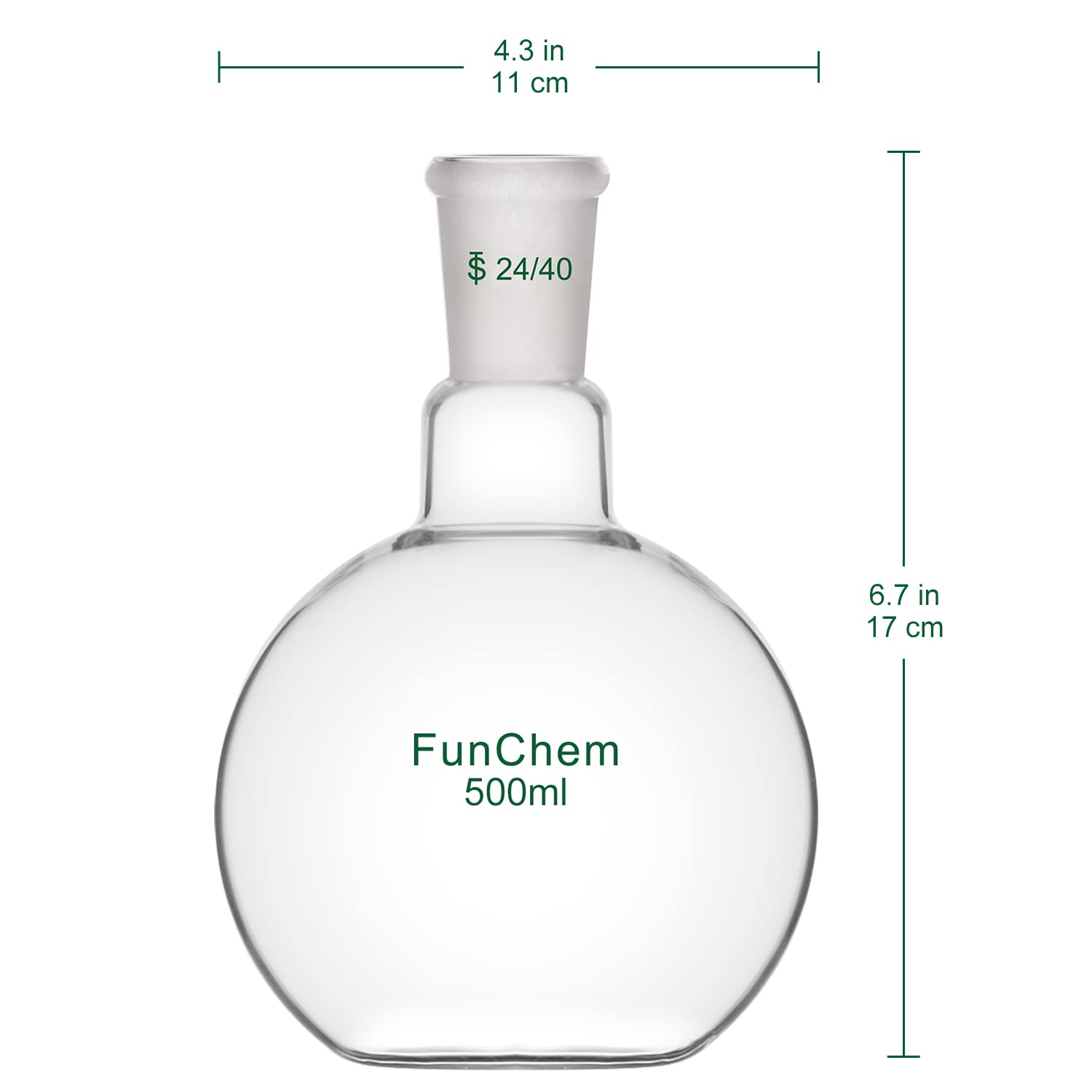 FunChem Single Neck 1 Neck Glass Lab Flat Bottom Boiling Flask FBF, 24/40 Standard Taper Outer Joint Glass Boiling Flask, 250 ml