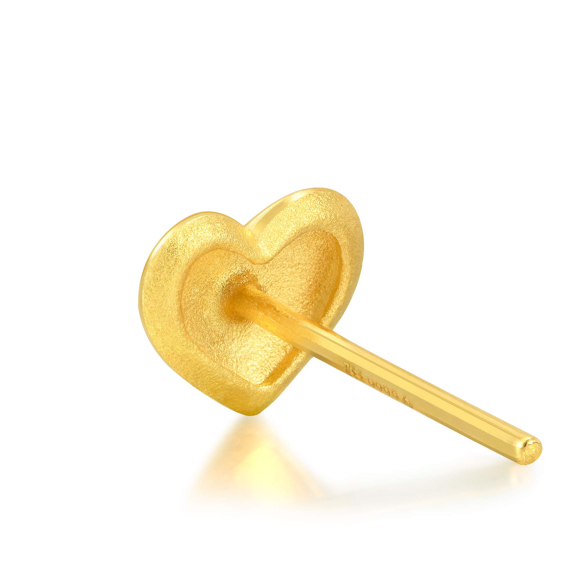 CHOW SANG SANG 999.9 24K Solid Gold Heart Single Stud Earring 91935E (Sold Single Not Pair)