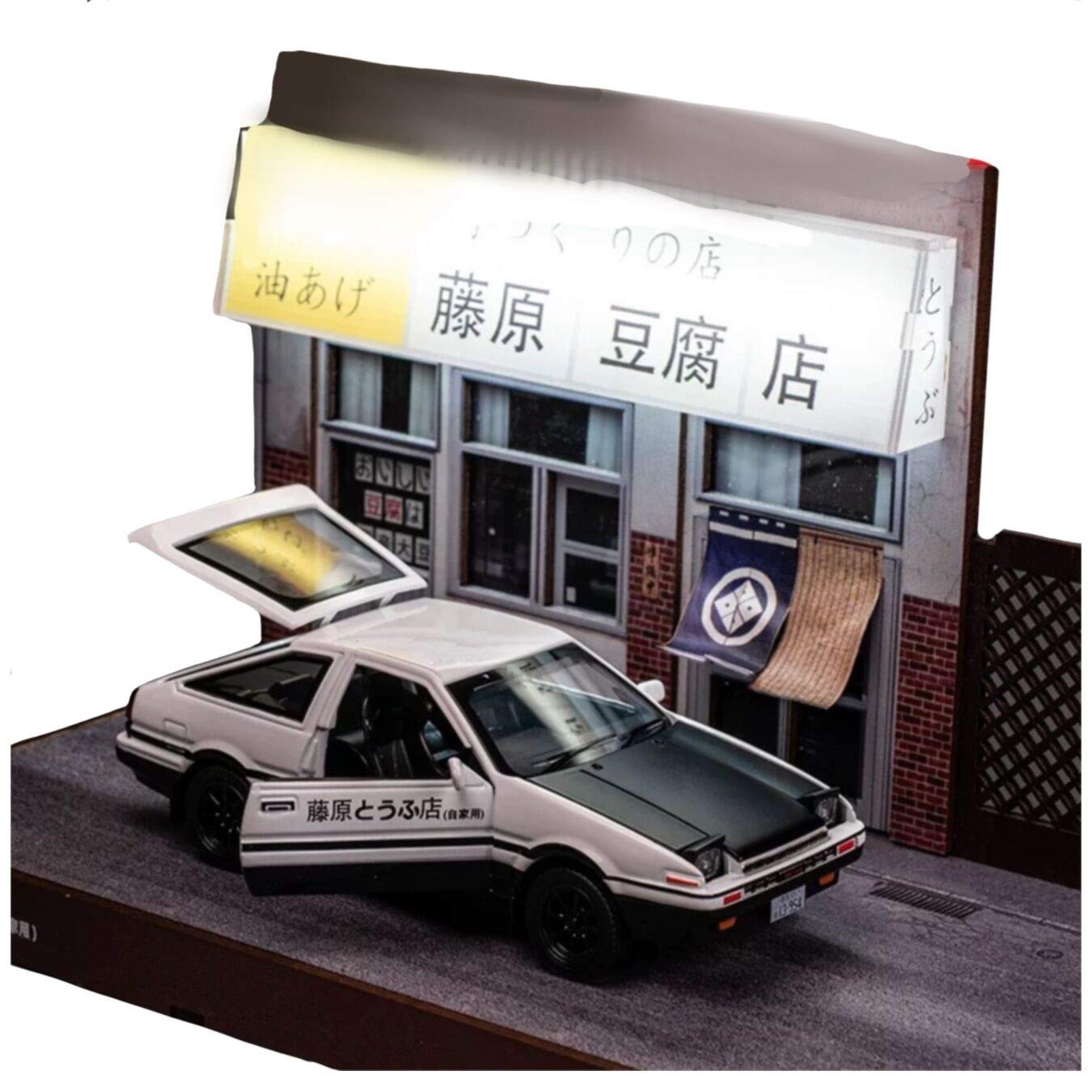 Children's Alloy Simulation AE86 Initial D Alloy Model Car, Suitable for Boys and Adults, Fujiwara Tofu Shop Model Car Pull Back Toy Simulation Car Model ( Size : AE68+Scenes )
