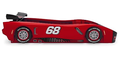 Delta Children Sport Race Car Twin Bed, Red Snooze 6 inch Memory Foam Twin Mattress (Bundle)
