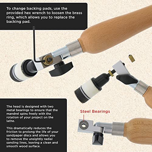 Dura-Gold Bowl Sander Tool Kit with 1" & 2" Hook & Loop Backing Pads, 50 Sanding Discs - Dual Bearing Head, Hardwood Handle, 1/4" Mandrel - 60, 80, 120, 220, 320 Grit Sandpaper - Sand Wood Woodworking