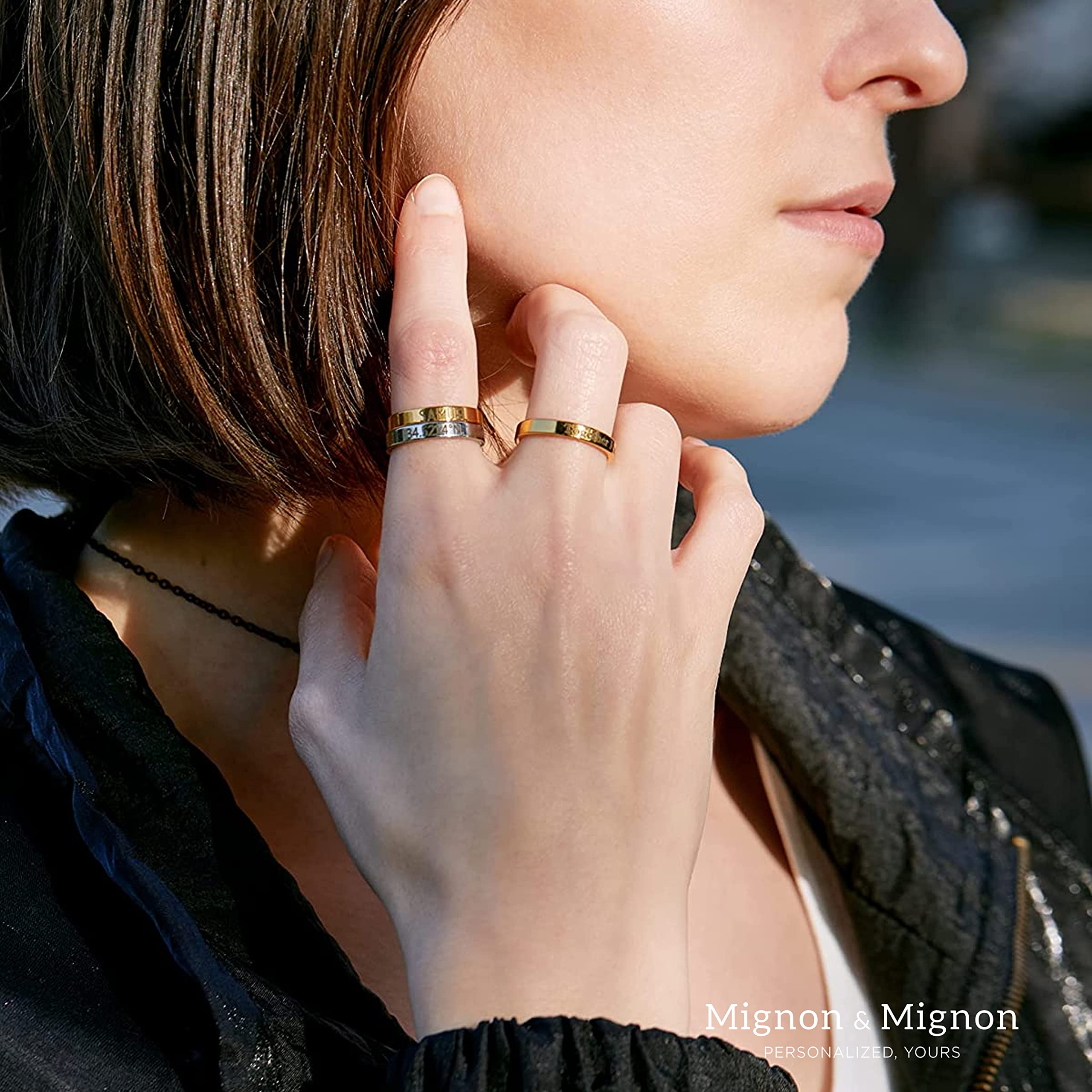 MignonandMignon Personalized Stacking Inspirational Name Ring Initial Gift for Her Stackable Mothers Day - R4