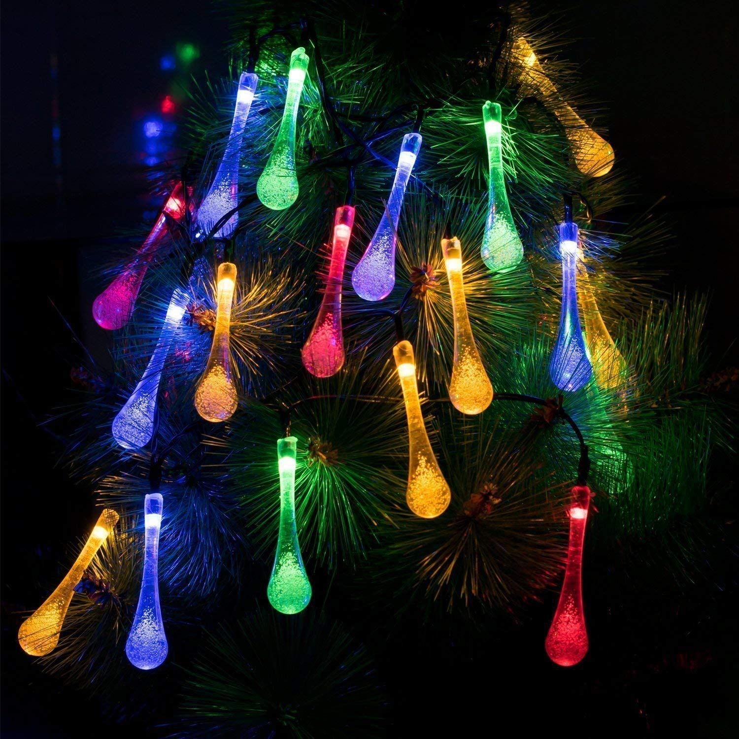 Sunny-home Solar String Lights Water Drop Garden Lights Waterproof Outdoor Lights with 20 Feet 30 LED 1 Pack (Multi-Color)
