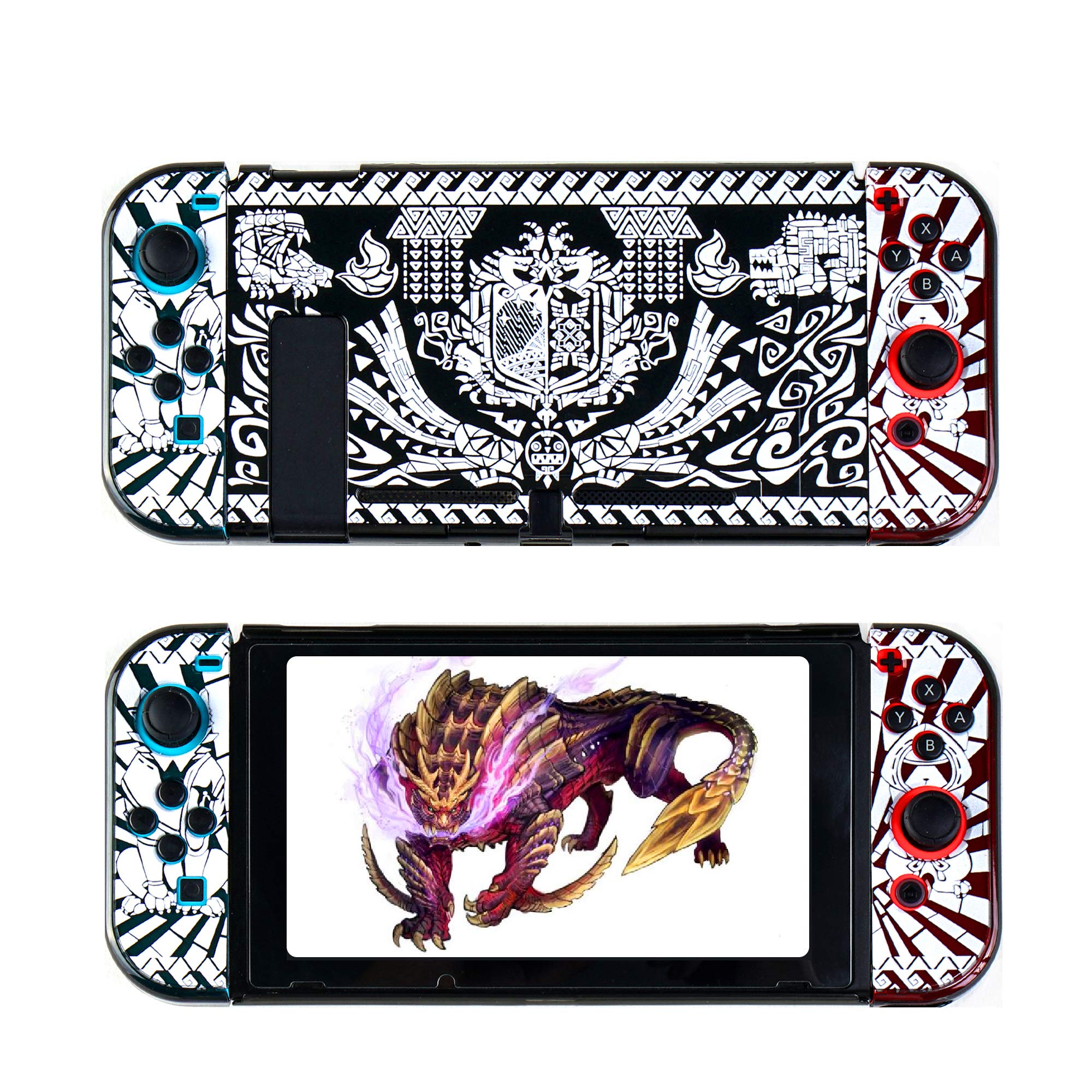 RHOTALL Hard Shell Compatible with Nintendo Switch for Monster Hunter Rise Sunbreak Style, Dockable Case for Switch, Protective Accessories Cover Case for Switch and Joy Con Controller, Black & White
