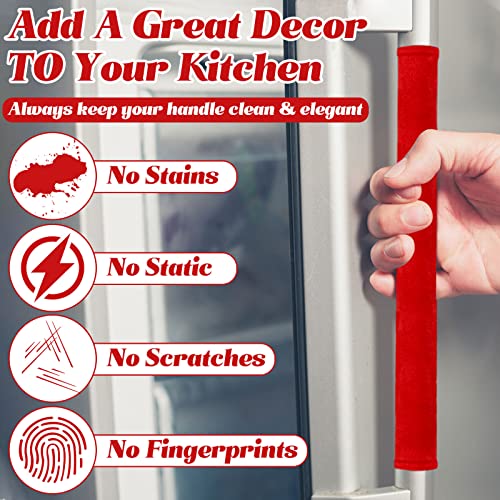 HAOBAOBEI Refrigerator Door Handle Covers, Set of 6 Washable Red Cloth Decorations Keep Kitchen Appliance Clean for Fridge Microwave Stove Bathroom Handles Keep Off All Stains Dust Dirty Fingerprint