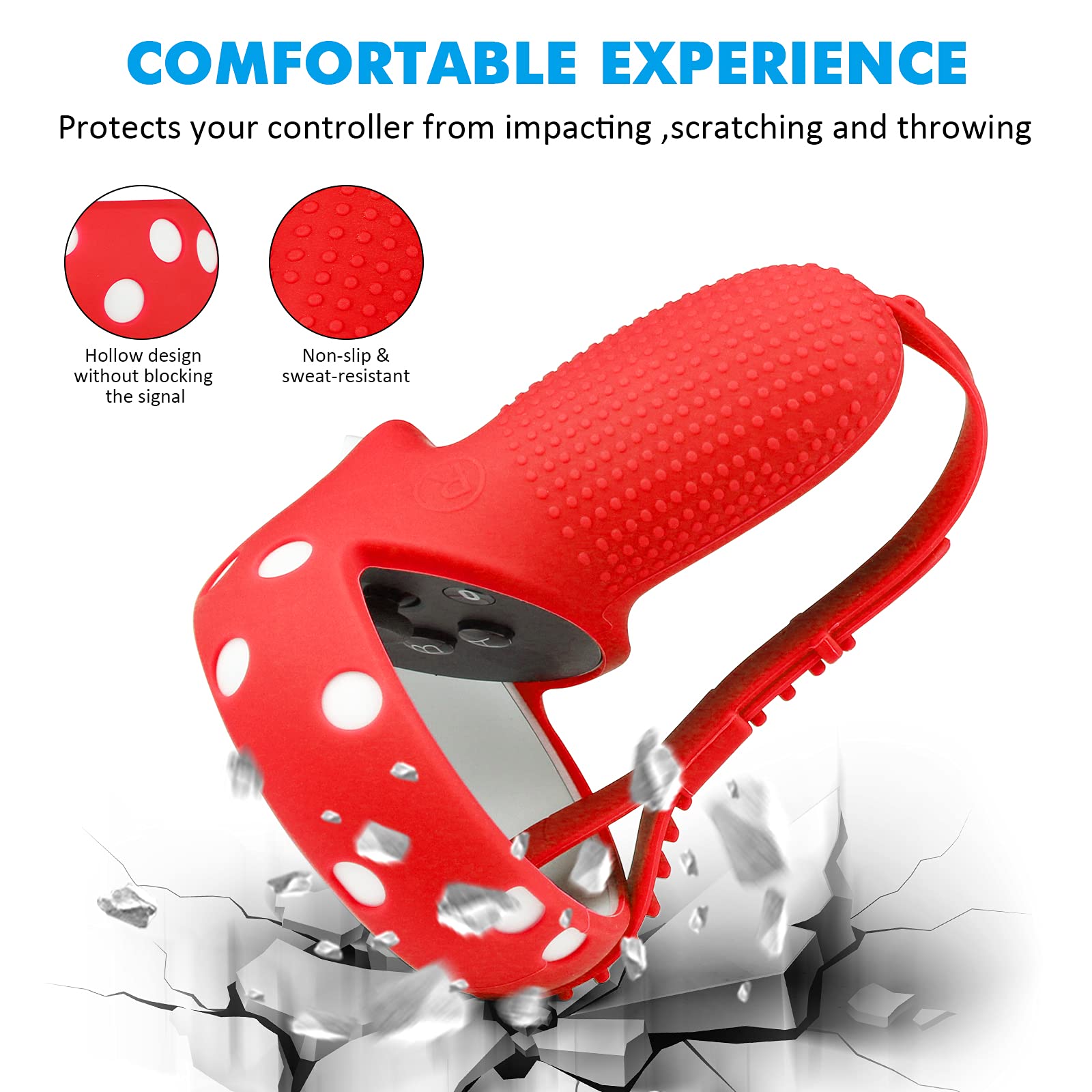 Colohas Oculus Quest 2 Accessories VR Cover - Touch Controller Grip Cover Handle Sleeve with Adjustable Knuckle Strap - Silicone Face Cover - Protective Lens Cover for Oculus Quest 2 Headset - Red
