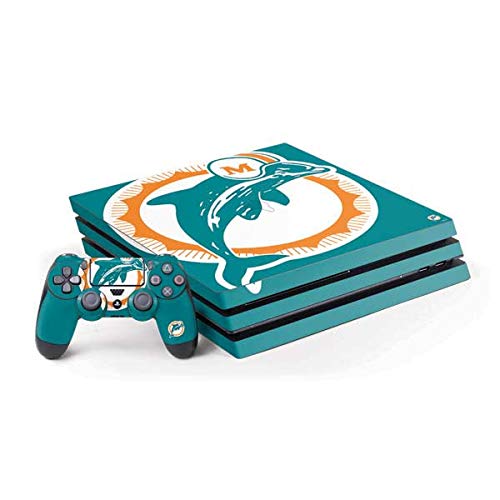Skinit Decal Gaming Skin Compatible with PS4 Pro Console and Controller Bundle - Officially Licensed NFL Miami Dolphins Retro Logo Design