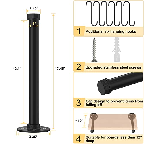 Industrial Pipe Closet Rod-13.45 Inch Wall Mounted Industrial Pipe Clothing Rack Heavy Duty Pipe Shelves for Hanging Clothes Coats Laundry Room Organizer Storage Hanger Shelf Space Saving (4Pcs )