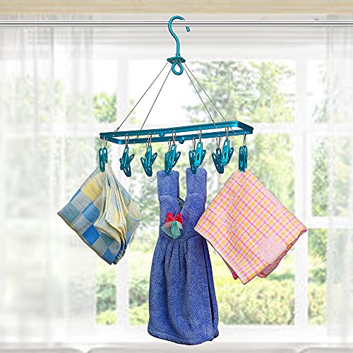 KANGCAI Underwear Hangers for Drying Metal Clothes Drying Rack, Laundry Drying Racks,Drying Racks, Foldable Laundry Clips,Small Drying Clothes, pins, Clips for Apartments (Blue)