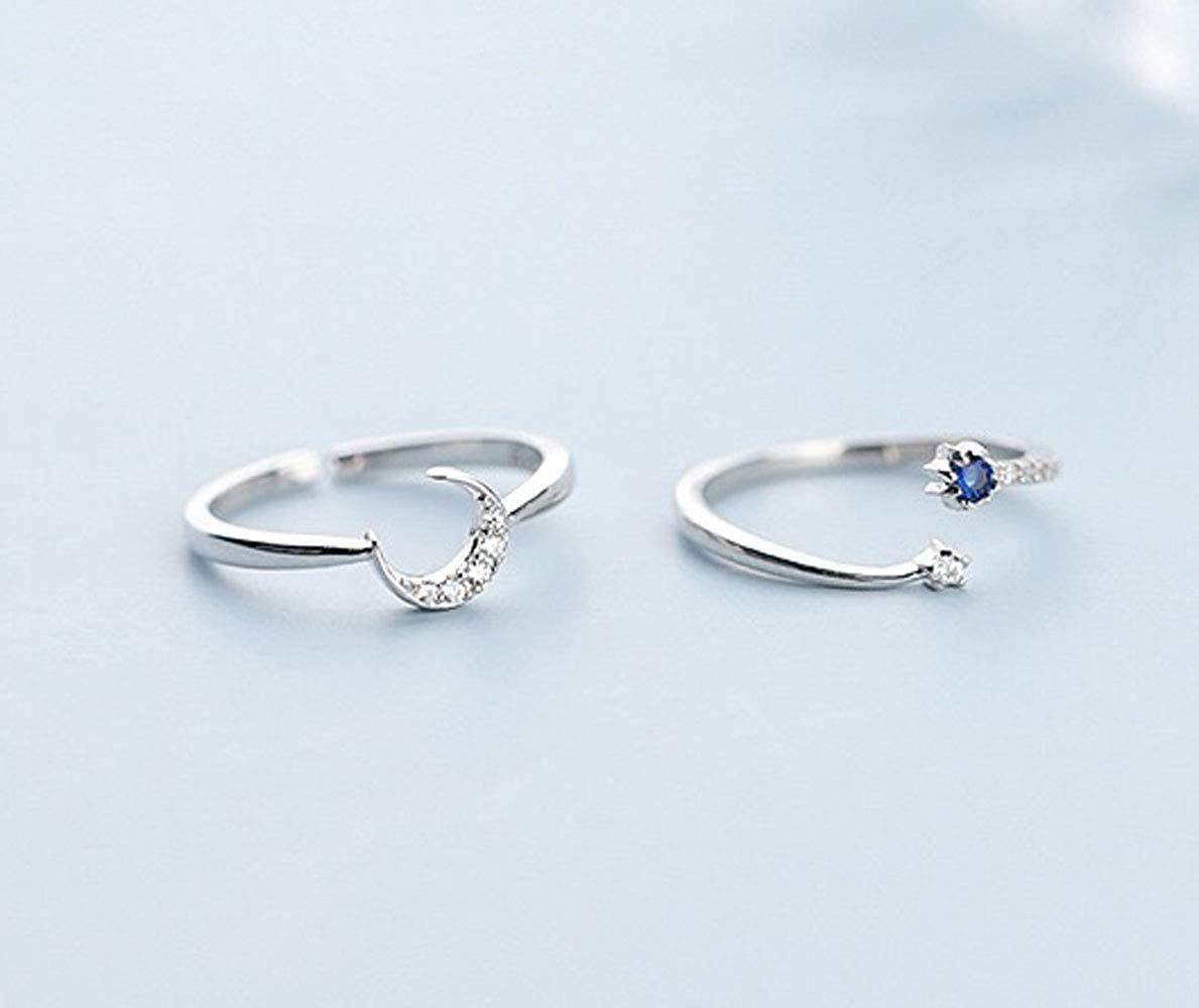 Celway Matching Friendship Rings for 2 Best Friends Sun and Moon Star Ring Bff for Womens Sterling Silver Band