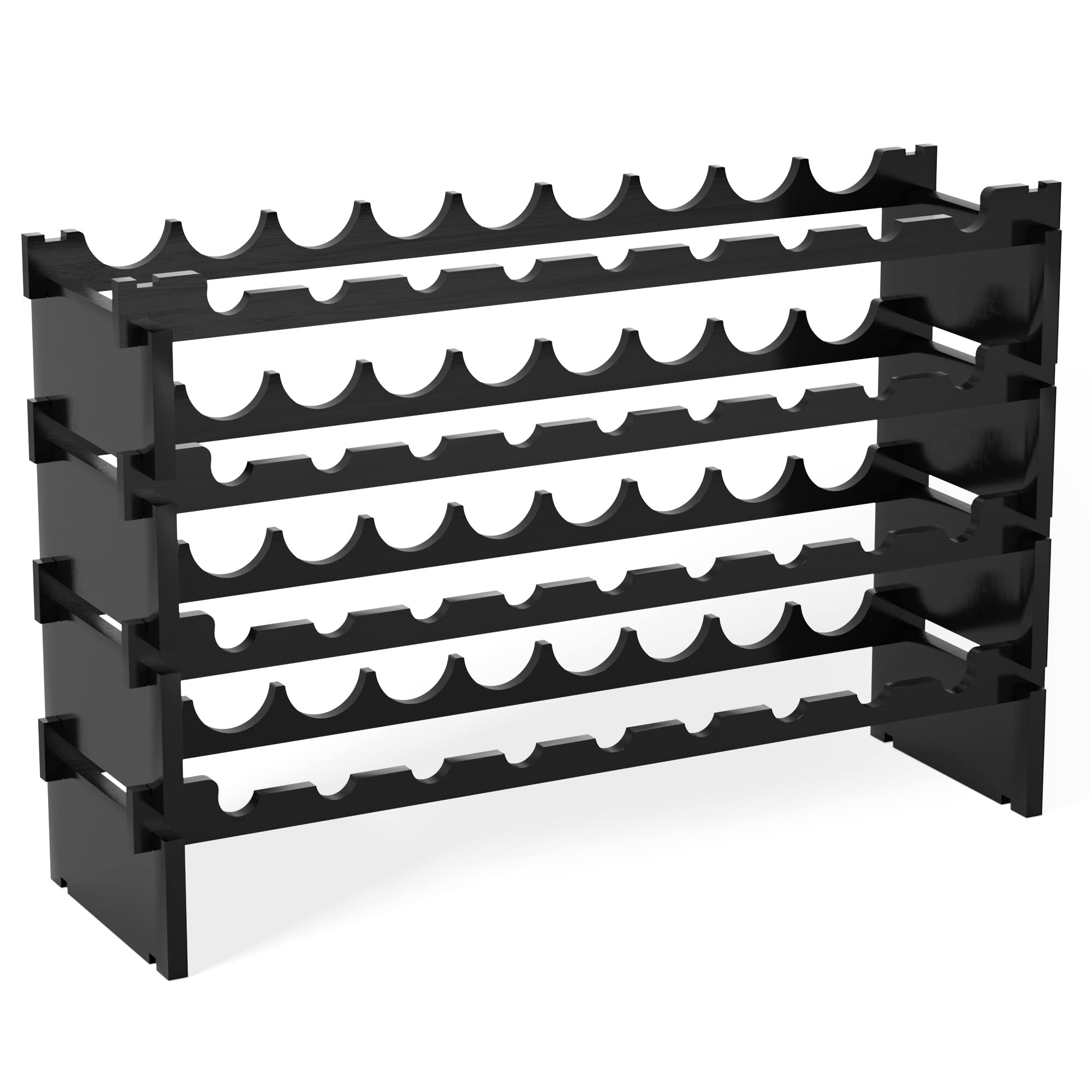 Domax Wine Rack Freestanding Floor - 4 Tiers Stackable Wine Rack 36 Bottle Wine Bottle Holder, Bamboo Wine Holder Wine Storage for Kitchen, Bar, Pantry, Wine Cellar and Countertop (Black)