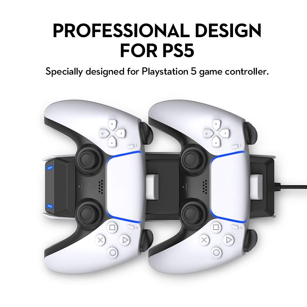 Centeni PS5 Controller Dual Charging Station Fast Charging 2nd Generation Dock with Dual Detachable USB C Adapters for PS5 DualSense Controller
