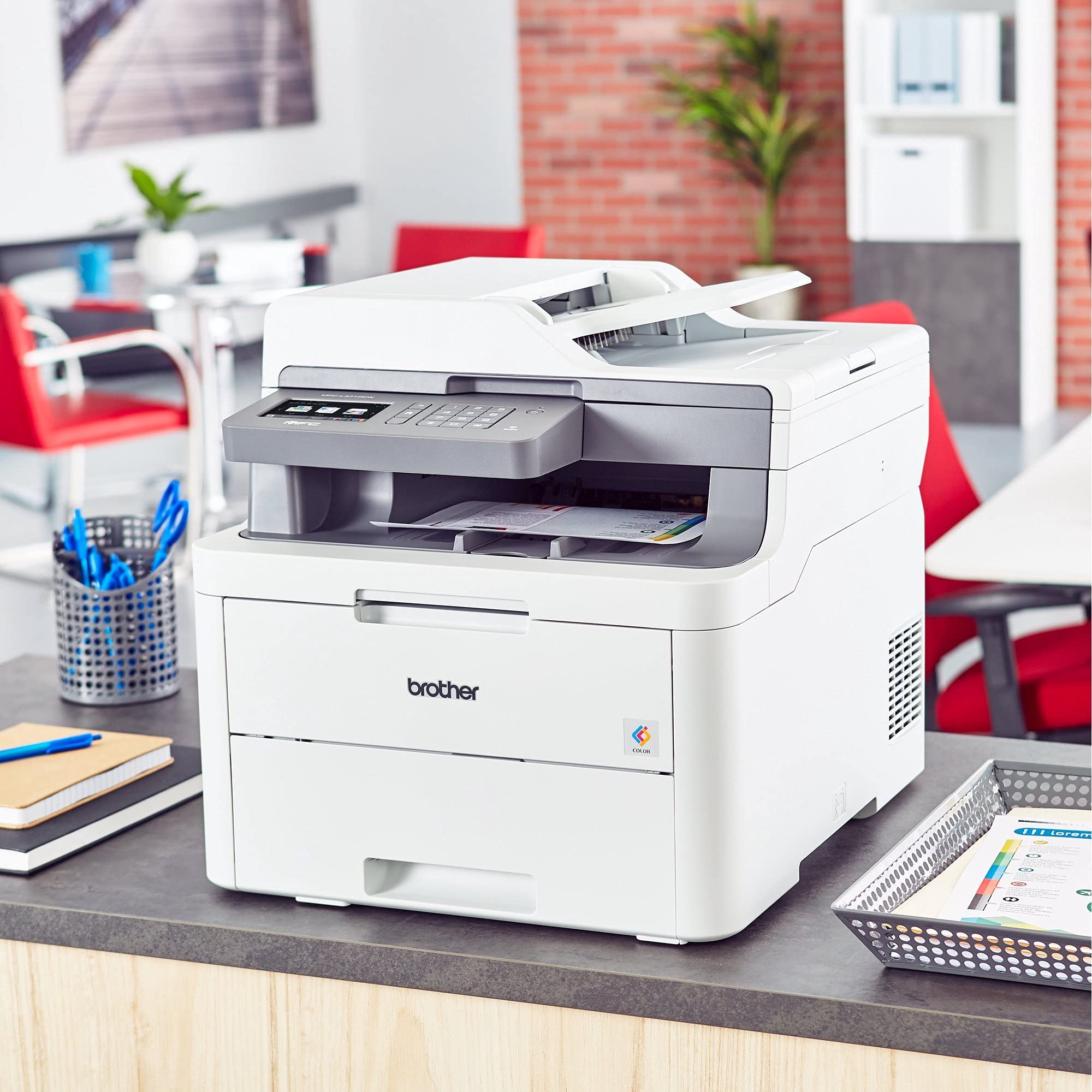 Brother MFC-L3710CW Wireless All-in-One Digital LED Color Laser Printer, White - Print Copy Scan Fax - 600 x 2400 dpi, 3.7" LCD Touchscreen Display, 19 ppm, 8.5 x 14, 50-Sheet ADF, 250-sheet