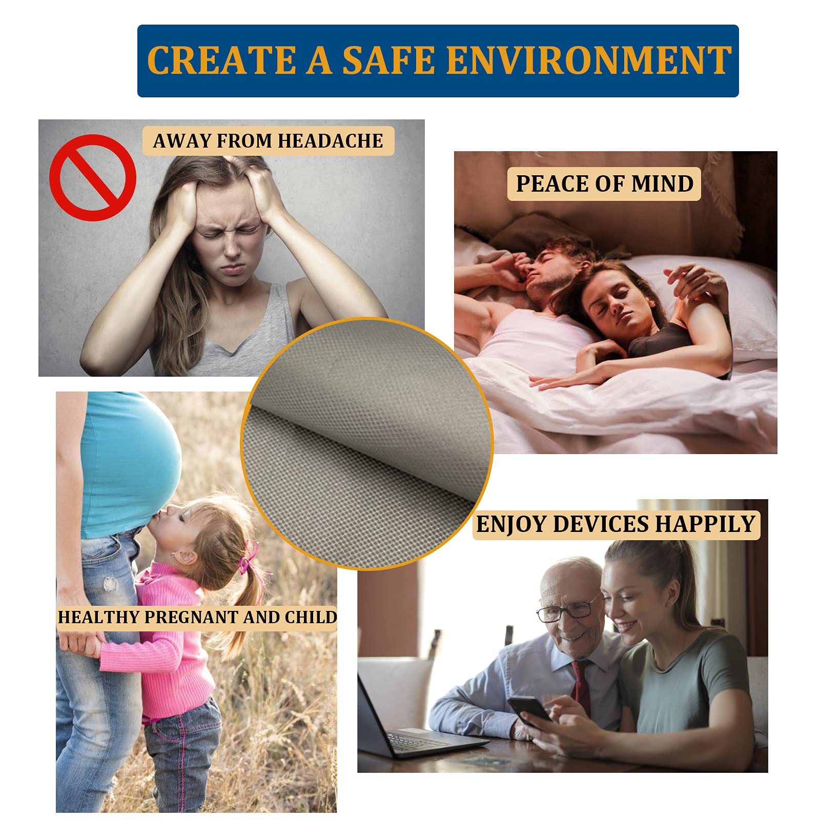 Faraday Fabric, Shielding Copper Conductive Military Grade Faraday Cloth, 5G Signal WiFi Blocking Faraday Cage 43'' x 118'' + 86ββL Tape