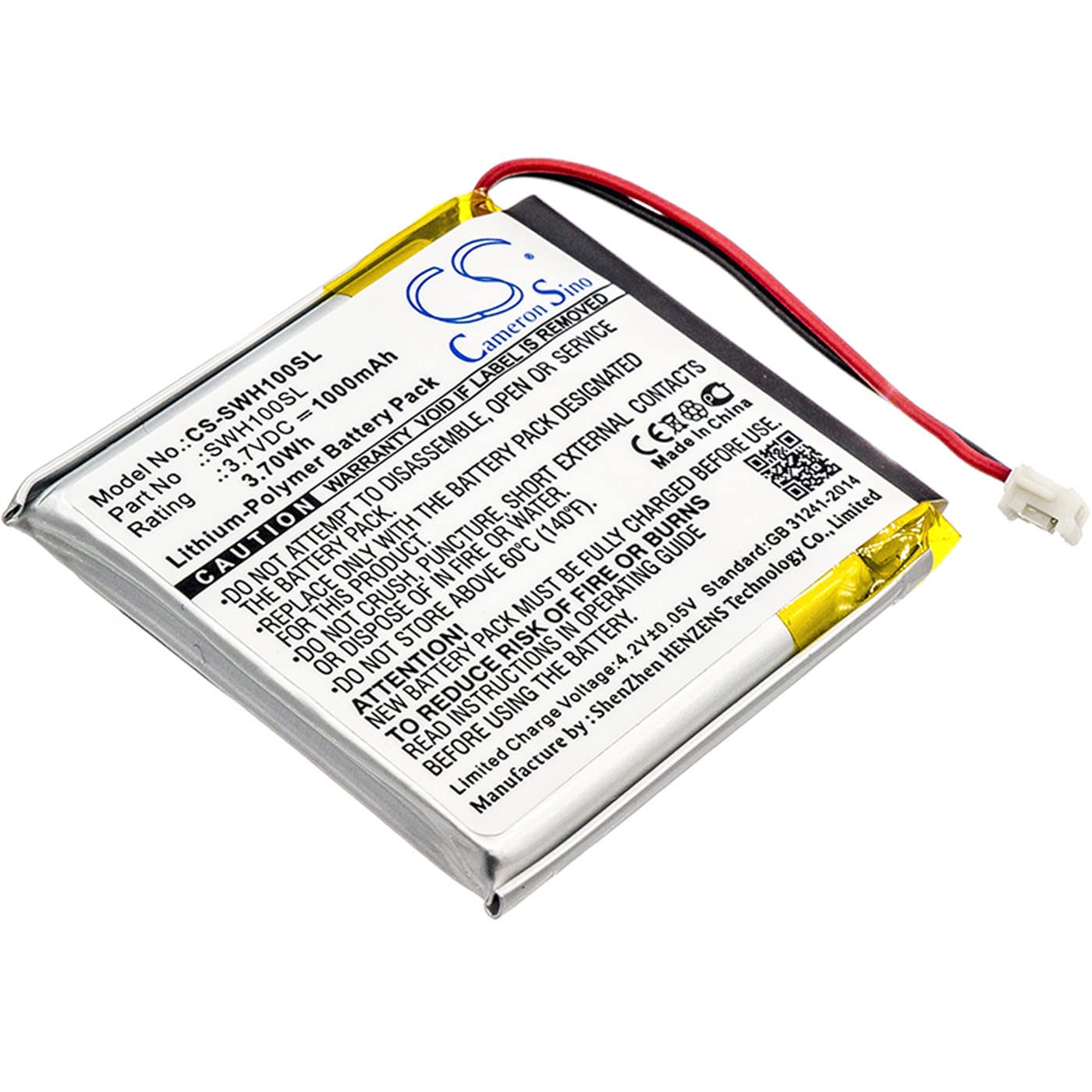 Cameron Sino Battery for Sony WH-1000MX4, WH-1000xM3, WH-CH710N/B PN: 1588-0911, LIS1662HNPC, SM-03, SP 624038 1000mAh