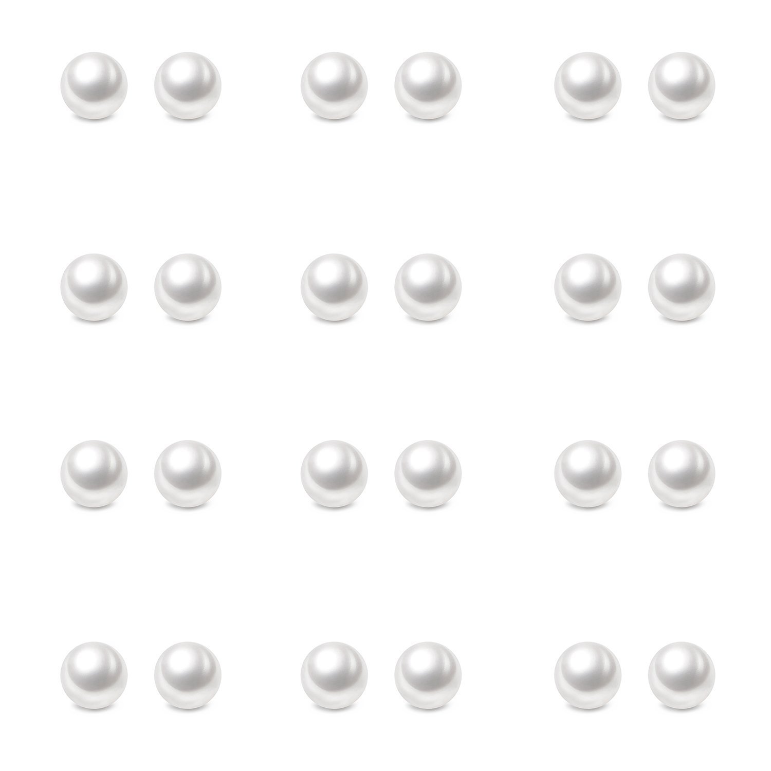 Charisma 5mm Composite Pearl Earrings Round Ball Pearls Stud Earrings Hypoallergenic 12 Pairs Imitation Pearl Earrings Set for Women