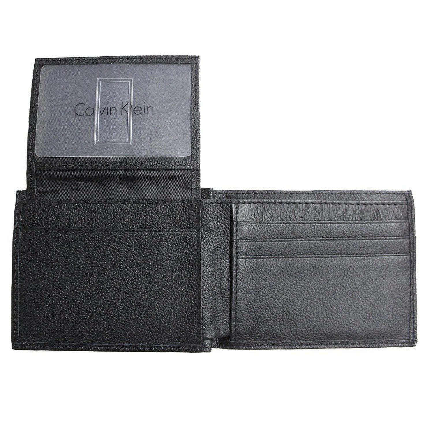 Calvin Klein Men's Pebble Leather Passcase Bifold Wallet-Black Pebble