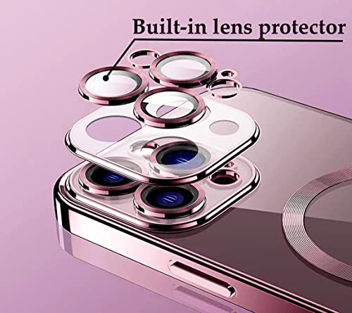 IKWZ Magnetic Clear Case for iPhone 14 Pro Max Case Compatible with MagSafe Camera Protector Gold Electroplate Edge Shockproof Soft Case for iPhone 14 Pro Max Case (6.7 Inch) (Blue)