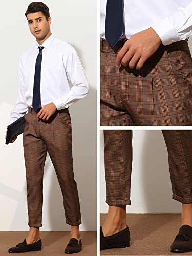 Lars Amadeus Brown Plaid Dress Pants for Men's Cropped Ankle Length Business Trousers 30