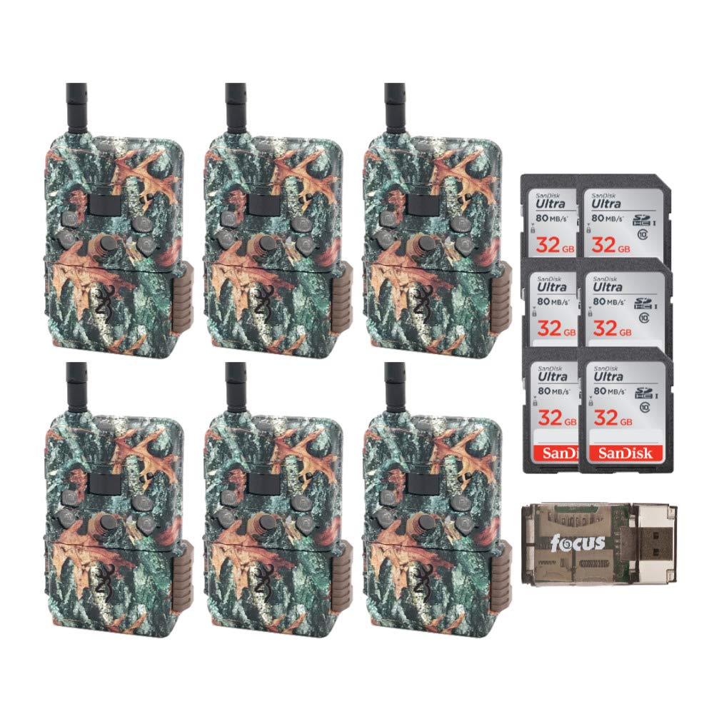 Browning Trail Camera Defender Wireless Pro Scout 18MP Cellular Trail Camera (AT&T, 6-Pack) Bundle with 32GB Memory Card (6-Pack), and All-in-One High Speed Card Reader (13 Items)