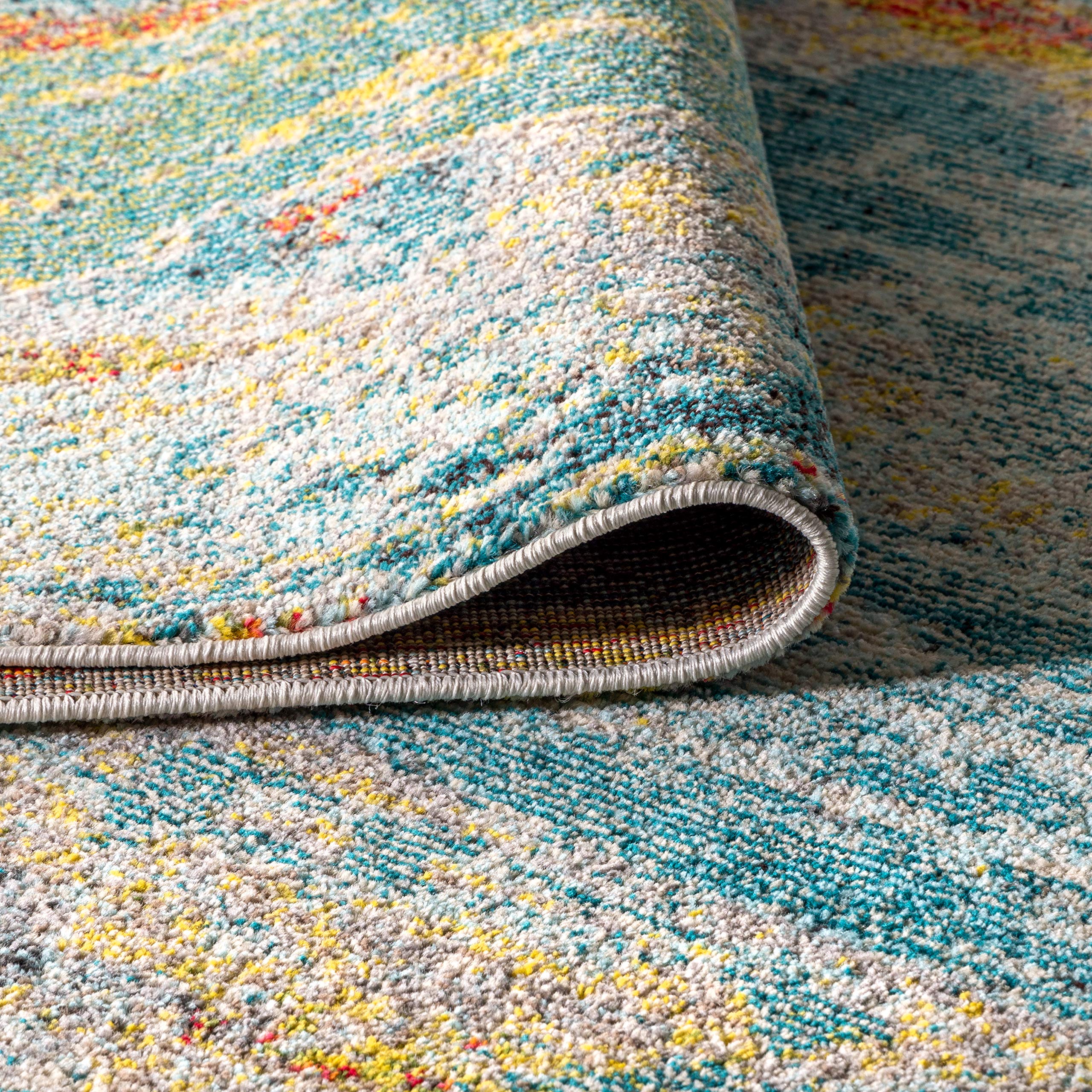 JONATHAN Y CTP106B-4 Contemporary POP Modern Abstract Vintage Waterfall Blue/Cream/Yellow 4 ft. x 6 ft. Area-Rug, Bohemian,Easy-Cleaning,ForBedroom,Kitchen,LivingRoom, Non Shedding
