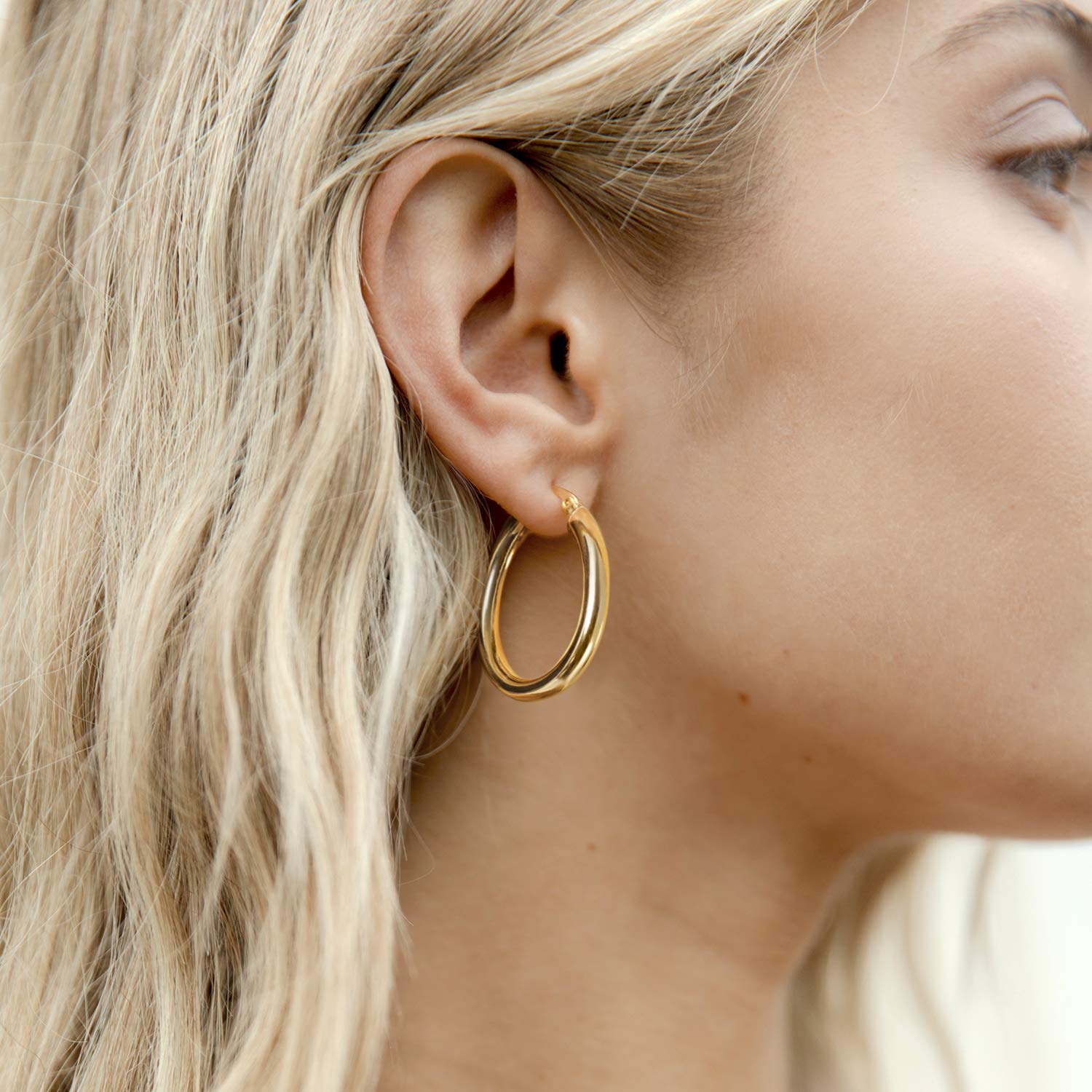 PAVOI 14K Gold Plated Sterling Silver Post Monet Oval Chunky Lightweight Hoop Earrings for Women in Yellow Gold