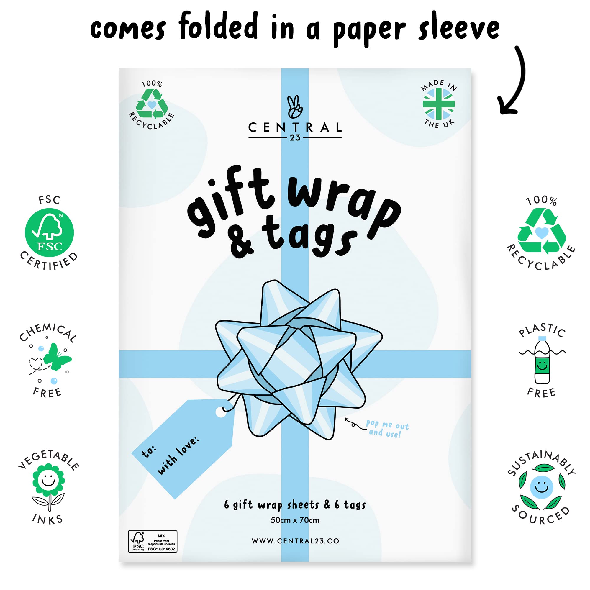 CENTRAL 23 - Blue Wrapping Paper - 6 Sheets - Bumblebee - Bee - Gift Wrap for Kids - Birthdays Easter Baby Shower Decoration - Men Women - Recyclable