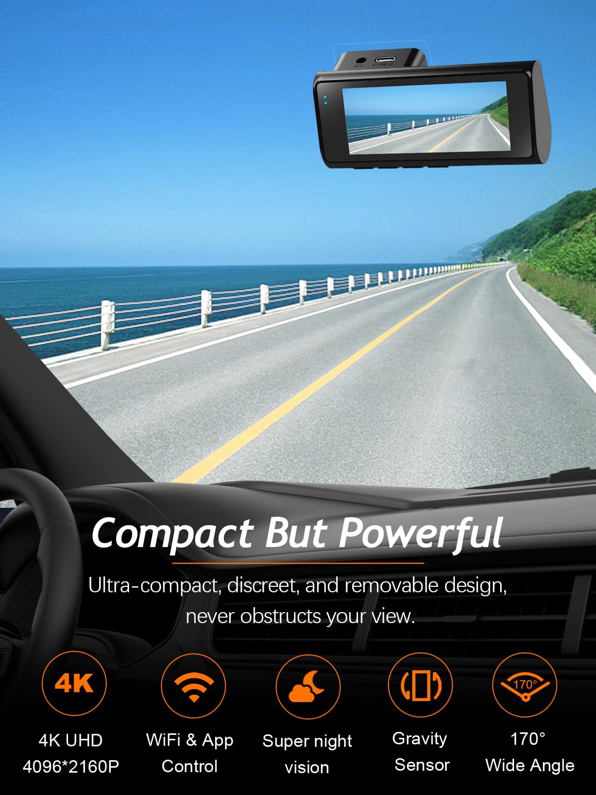 Dash Cam Front and Rear 4K+1080P WiFi Dash Camera for Cars with App, 24 Hours Parking Mode, G-Sensor, Loop Recording, Support 256GB Max