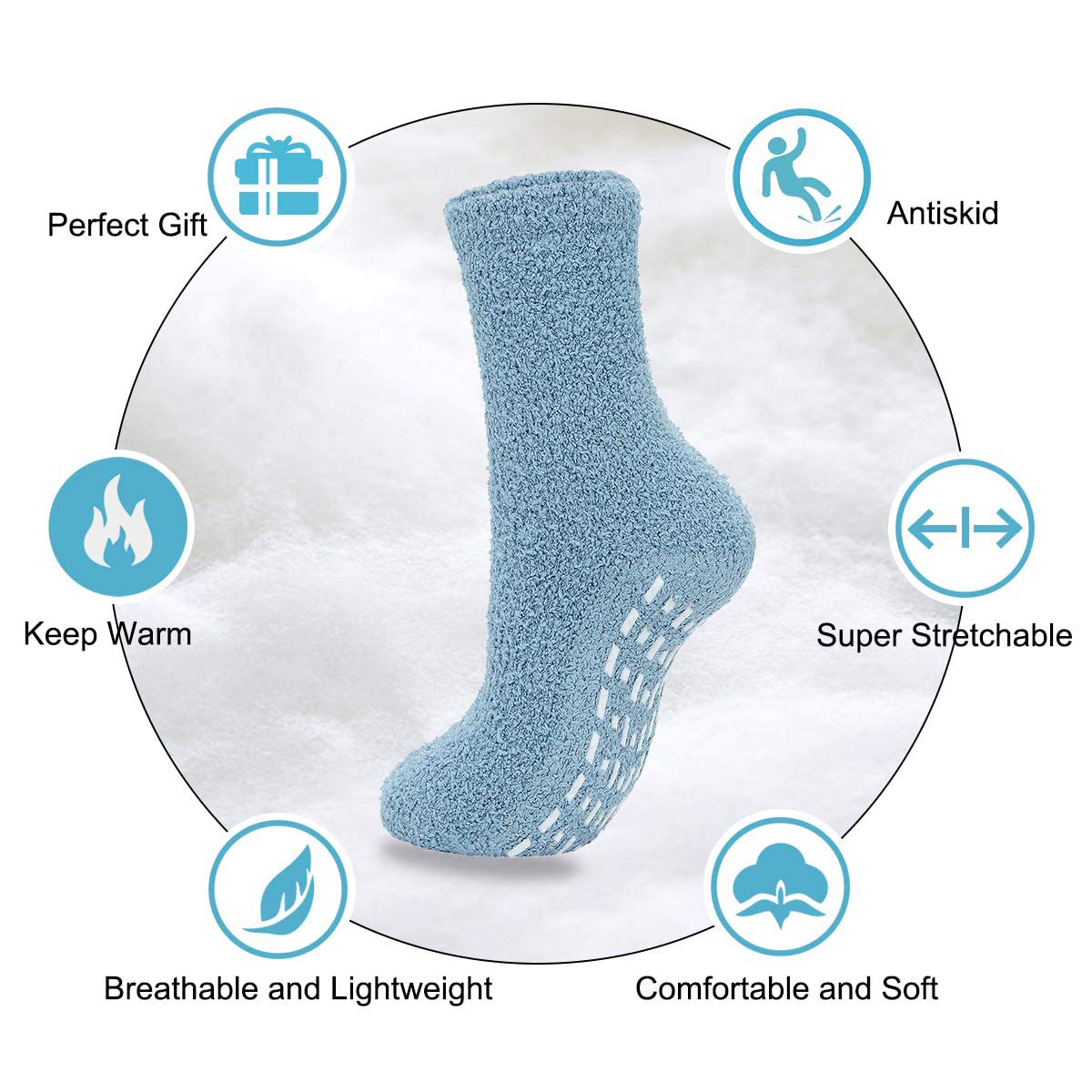 Century Star Anti Slip Athletic Plush Slipper Grip Soft Socks Women Yoga Pilates Soft Warm Cozy Socks For Christmas B 3 Pairs Blue/Gray/White One Size