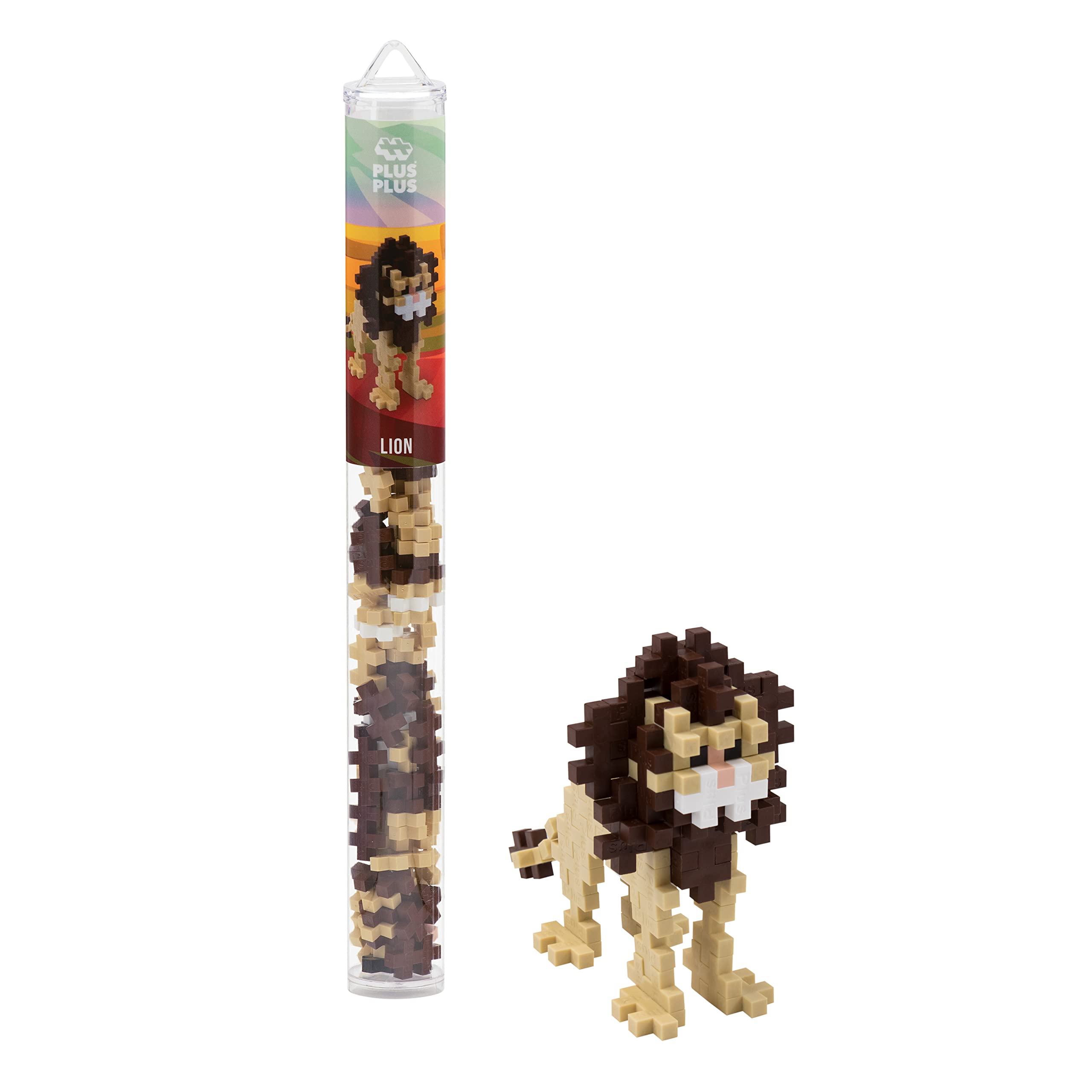 PLUS PLUS - Safari 5 Piece Playset Bundle, Baseplate & 70 Piece Tubes - Construction Building Stem/Steam Toy, Interlocking Mini Puzzle Blocks for Kids
