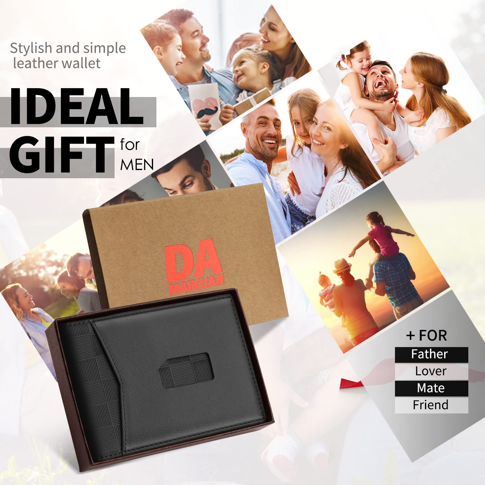Damaikuan Slim Wallet for Men - Minimalist Front Pocket Credit Card Holder RFID Blocking Mens Wallets Gifts for Men with Gift Box and ID Window (Black)