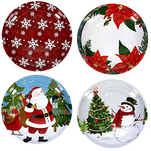 IM Customization Christmas 10-in. Tin Serving Trays - Set of 4 - One of Each Design Including Santa, Snowman, Snowflakes, and Poinsettias