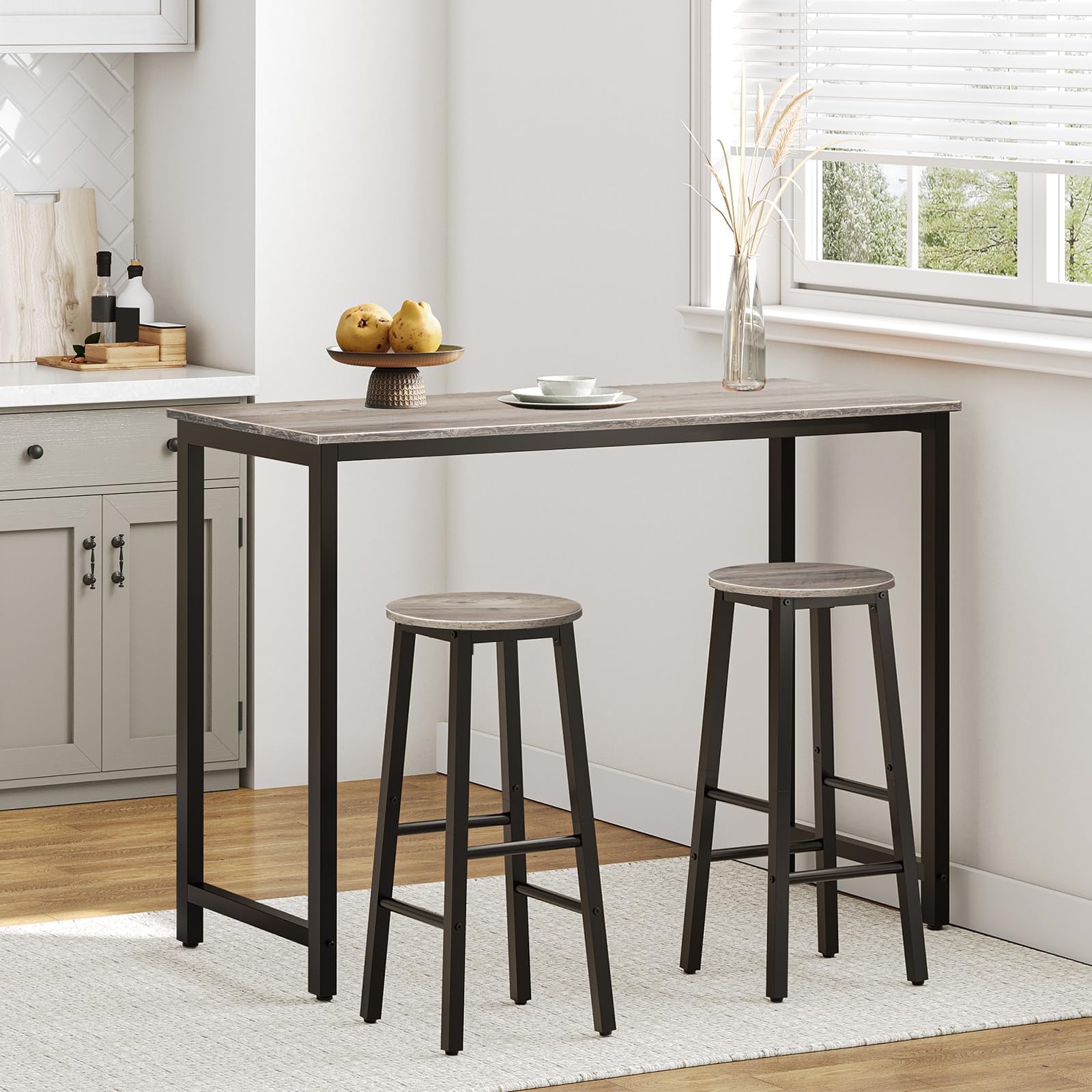 HOOBRO Bar Stools Set of 2, Counter Height Bar Stools, 25.8" Bar Stools for Kitchen Island, Industrial Kitchen Bar Chairs, for Dining Room, Kitchen, Bar, Greige and Black BG07BY01G1
