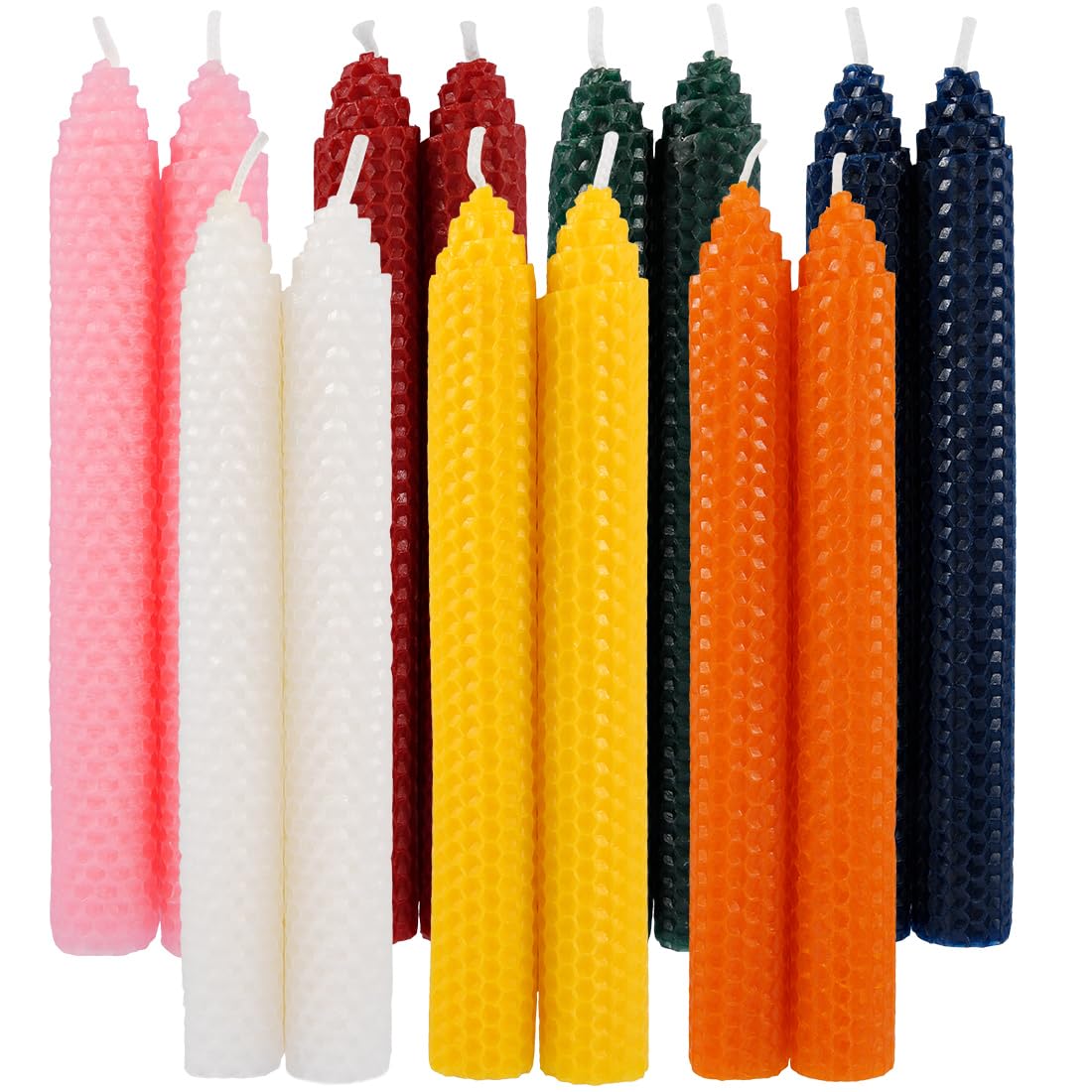JONERAY 14pcs Handmade Beeswax Taper Candles,8 inch Dripless Colorful Wax Candles,Hand-Rolled Honeycomb Candles for Wedding Decoration、Holidays Gift
