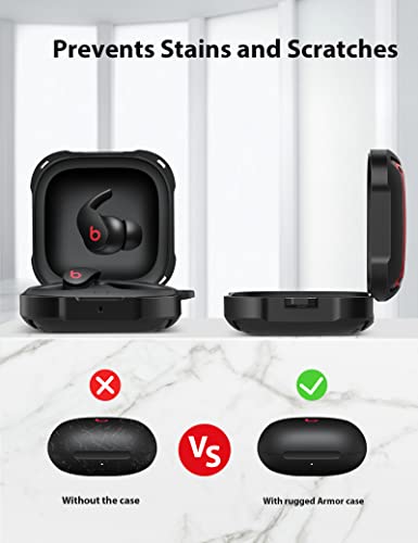 iMangoo for Beats Fit Pro Case Cover, Full-Body Protective Rugged Hard PC Soft TPU Armor Earbuds Case for Beats Fit Pro 2021 Headphones Accessories Charging Shell Protector with Carabiner Black/Red
