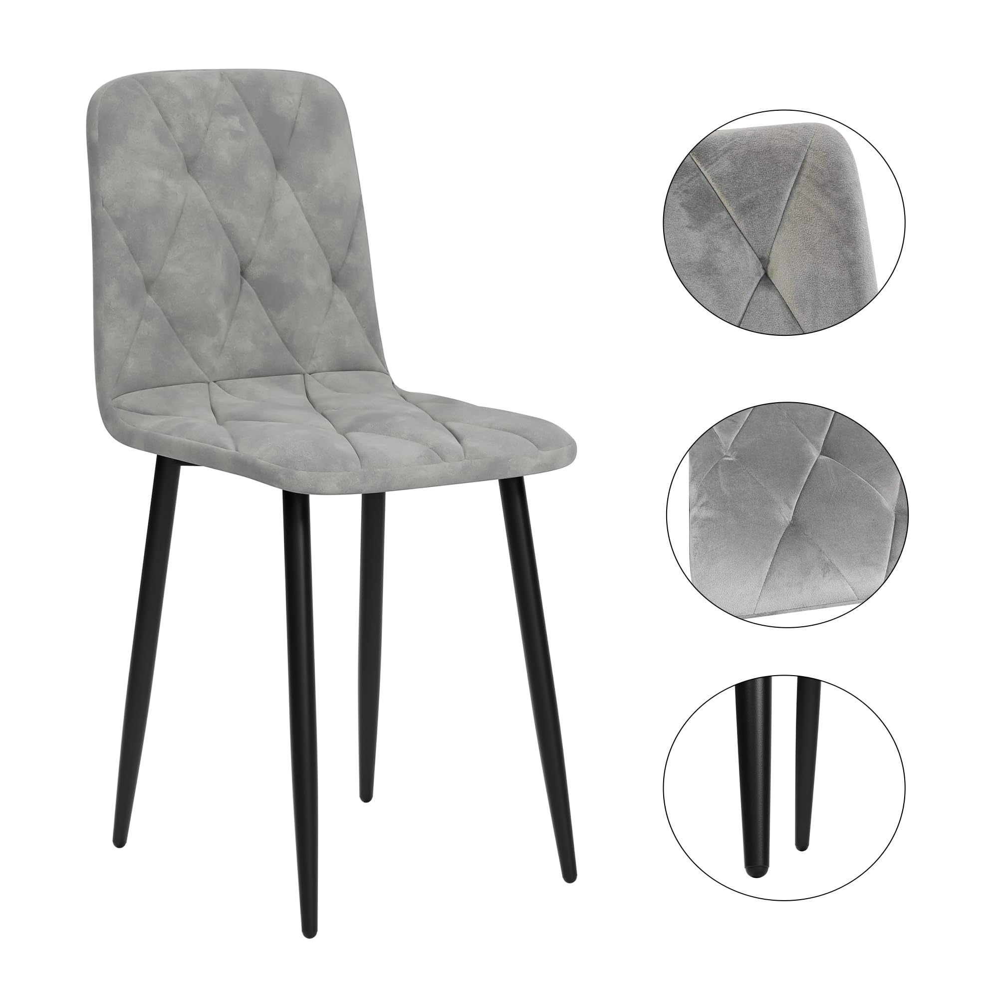 DKLGG White Round Dining Table Set for 4, 39" Round Kitchen Table Set with 4 Upholstered Velvet Chairs, Space-Saving Dining Table Set for Kitchen Dining Room(1 White Table with 4 Grey Chairs)
