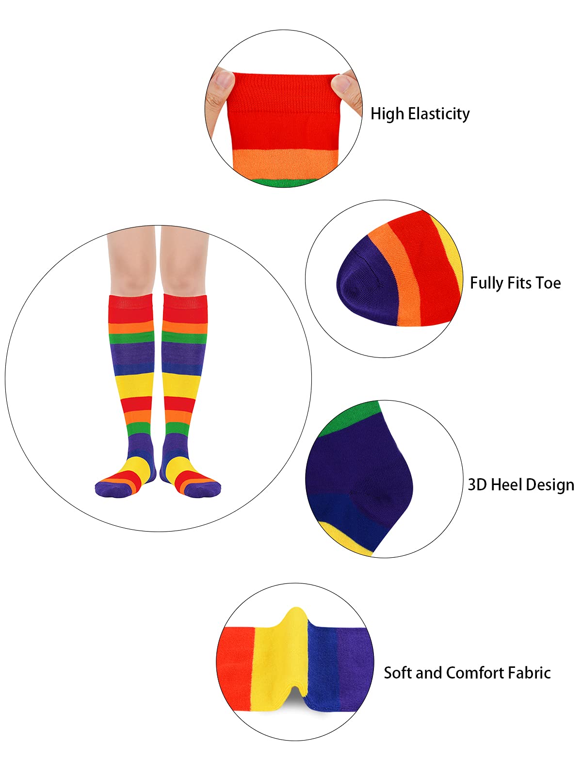 Century Star Women's Knee High Socks Athletic Thin Stripes Tube Socks High Stockings Outdoor Sport Socks 1 Pack Blue Red Stripes One Size
