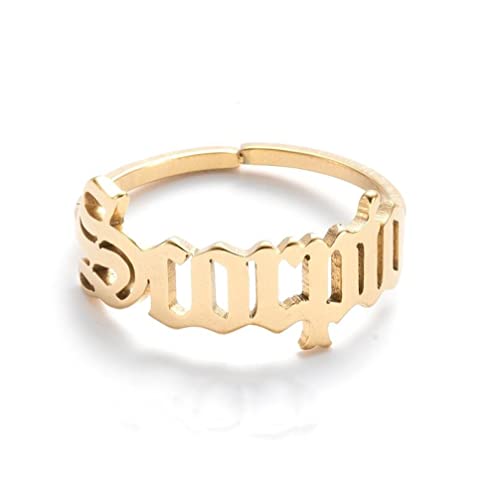 COLORFUL BLING Constellation Rings for Women, 12 Zodiac Old English Letter Adjustable Stainless Steel Zodiac Sign Ring Horoscope Astrology Jewelry-gold Scorpio