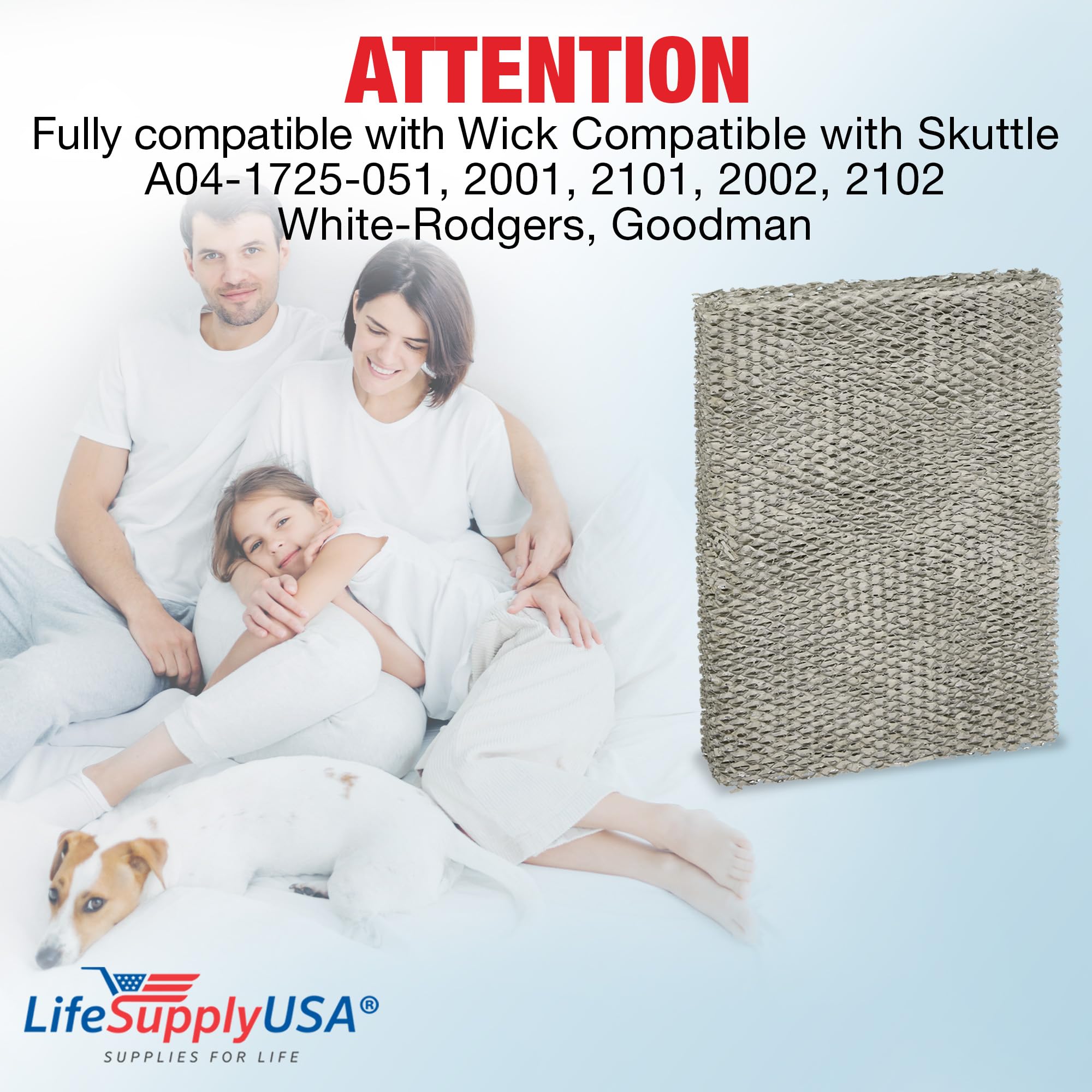 LifeSupplyUSA Humidifier Filter Replacement Evaporator Pad with Wick Compatible with Skuttle A04-1725-051, 2001, 2101, 2002, 2102 White-Rodgers, Goodman