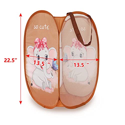 WEI LONG Mesh Popup Hamper-Foldable Lightweight Basket for Washing-Durable Clothing Storage for Kids Room,Students College Dorm,Home,Travel & Camping-Pop-up Clothes Hamper (Pink Kitty Cat)