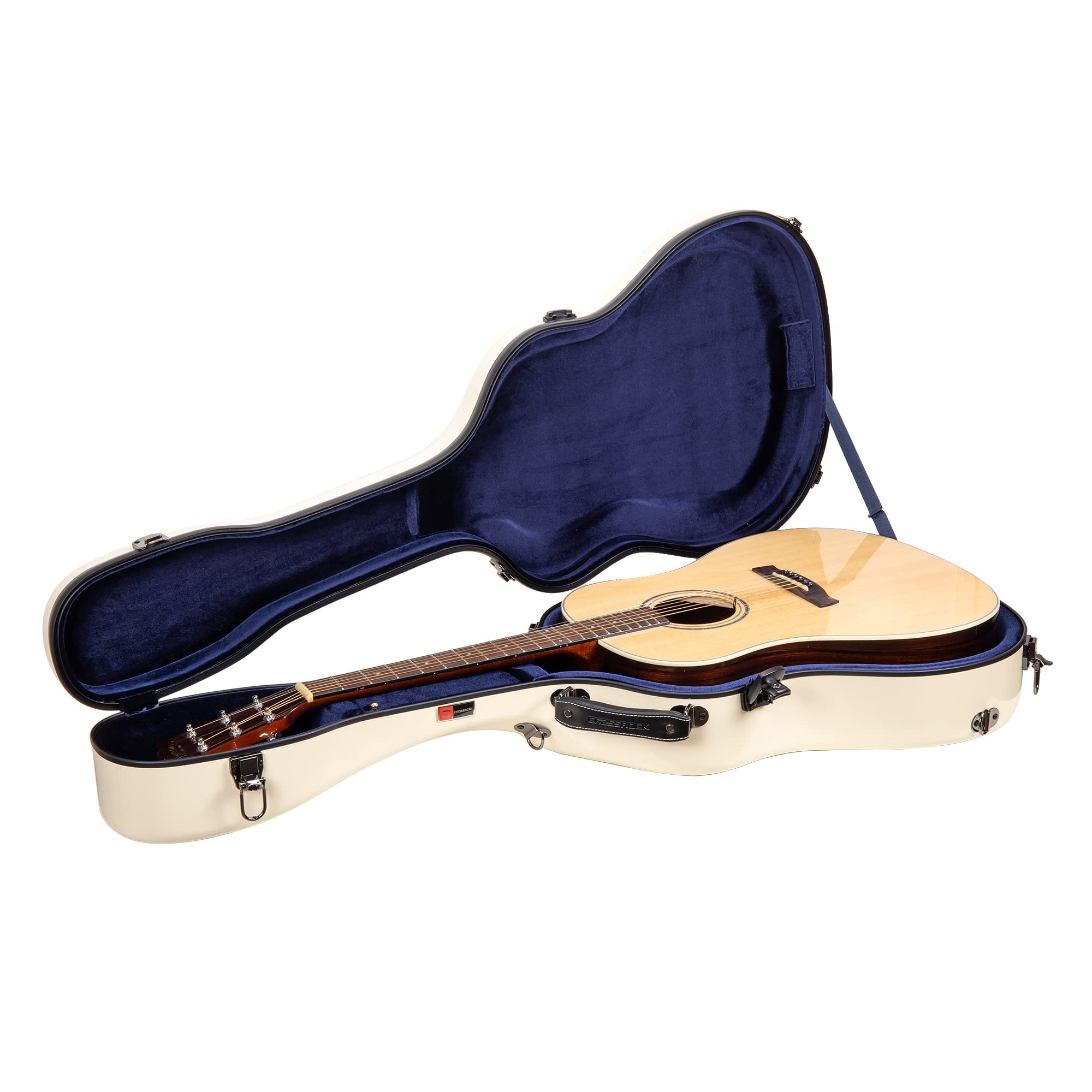 Crossrock Fiberglass Guitar Case - Fits 40"/41" Dreadnought Acoustic Guitar - Padded Straps, Interior Compartment, Fixed & Removable Paddings, Hygrometer - Includes TSA Lock - Ivory