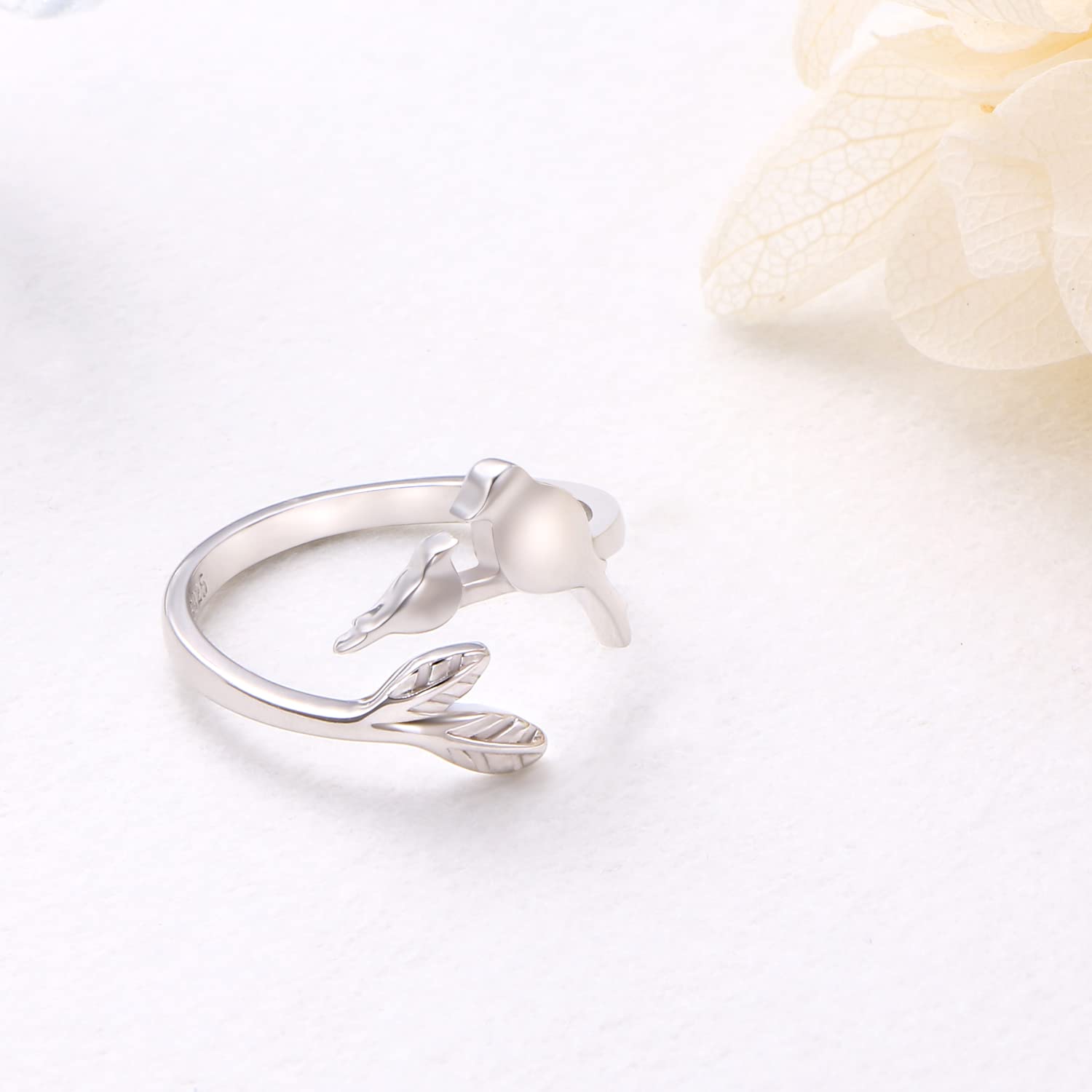 DAOCHONG Open Bird Ring 925 Sterling Silver 2 Birds on A Branch Animal Rings Jewelry Gift for Women